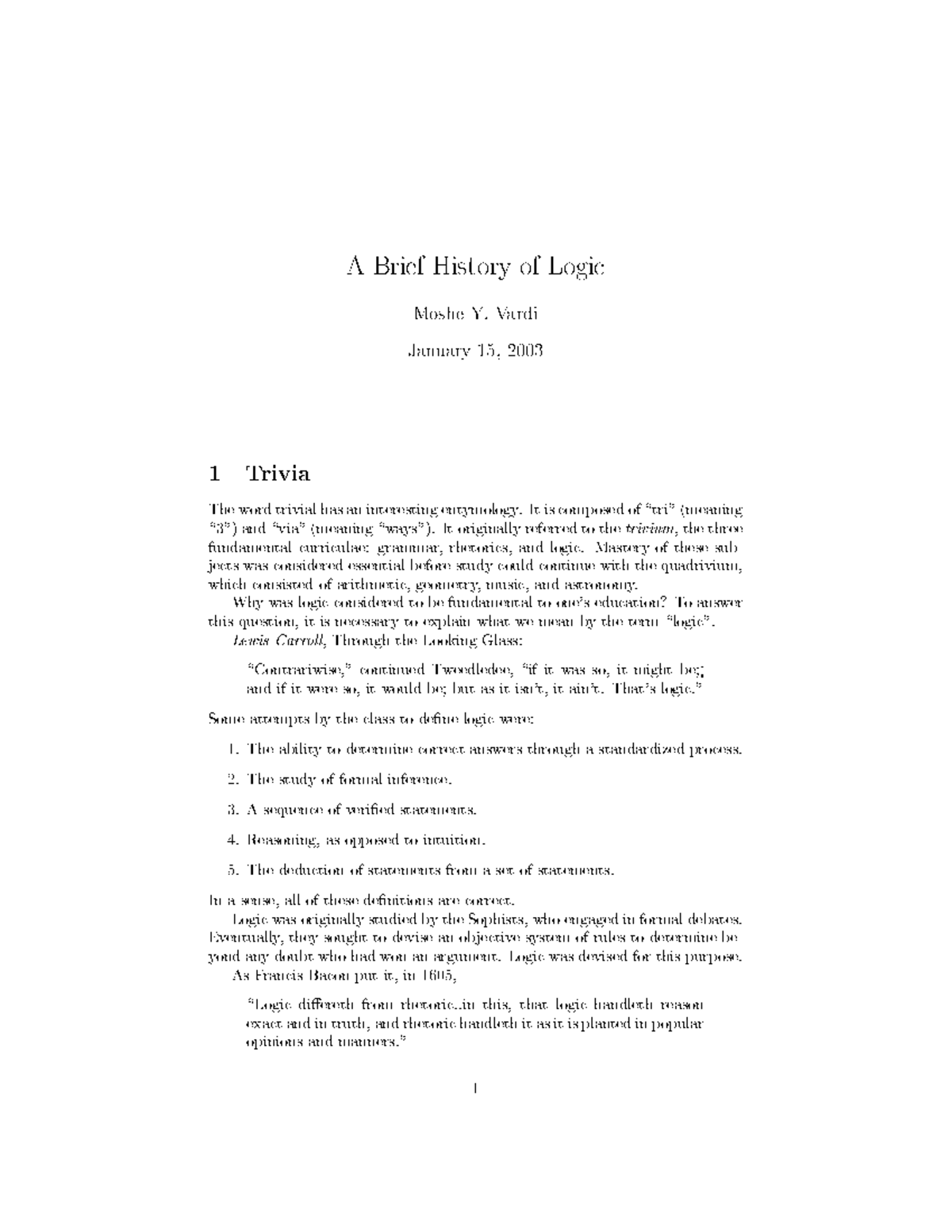 Lecture 2 Parsing Propositional Formulas A Brief History Of Logi Moshe Y Vardi January 15