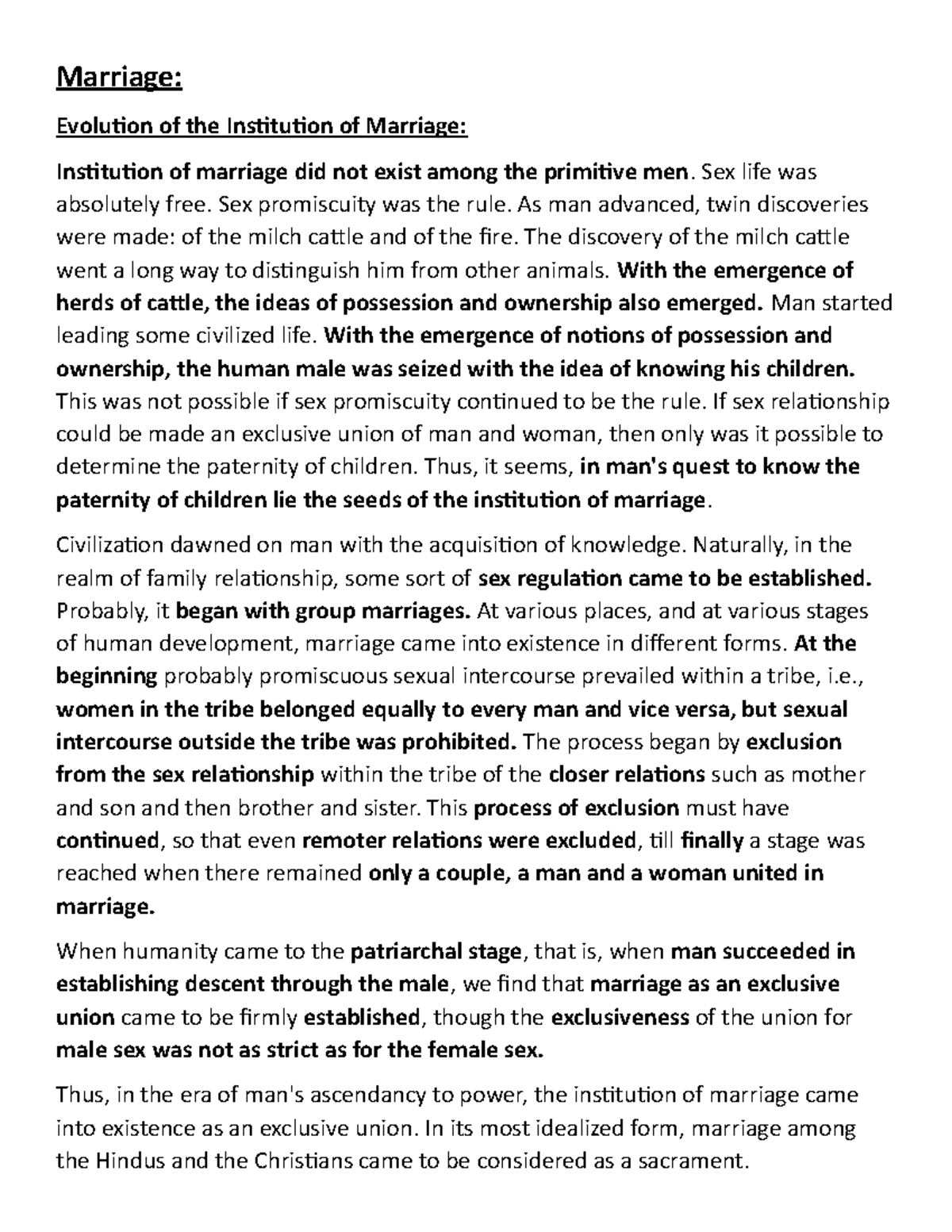 Marriage Notes - Reference - Marriage: Evolution of the Institution of ...