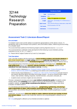 Week05 Tut04 Synthesising The Literature - 32144 Technology Research ...