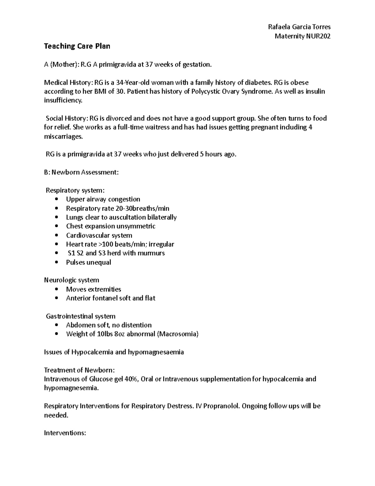 Teaching Care Plan (Maternity) - Rafaela Garcia TorresMaternity NUR ...