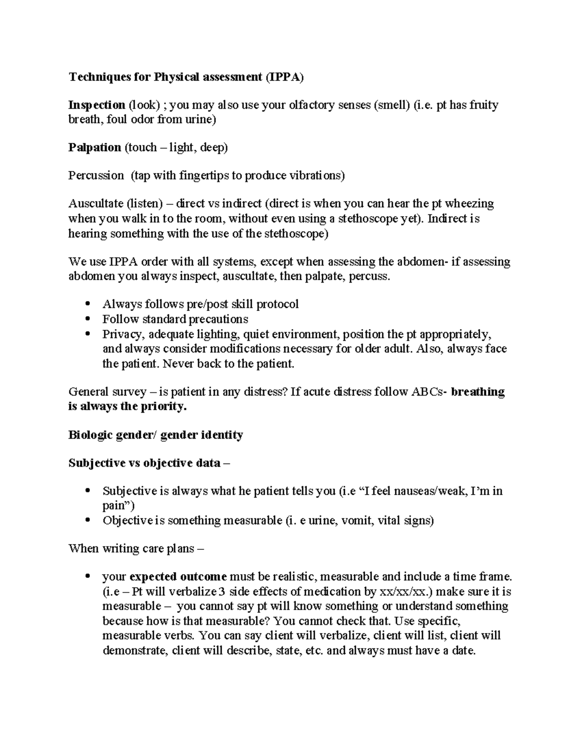 Study tips on physical assessment - Techniques for Physical assessment ...