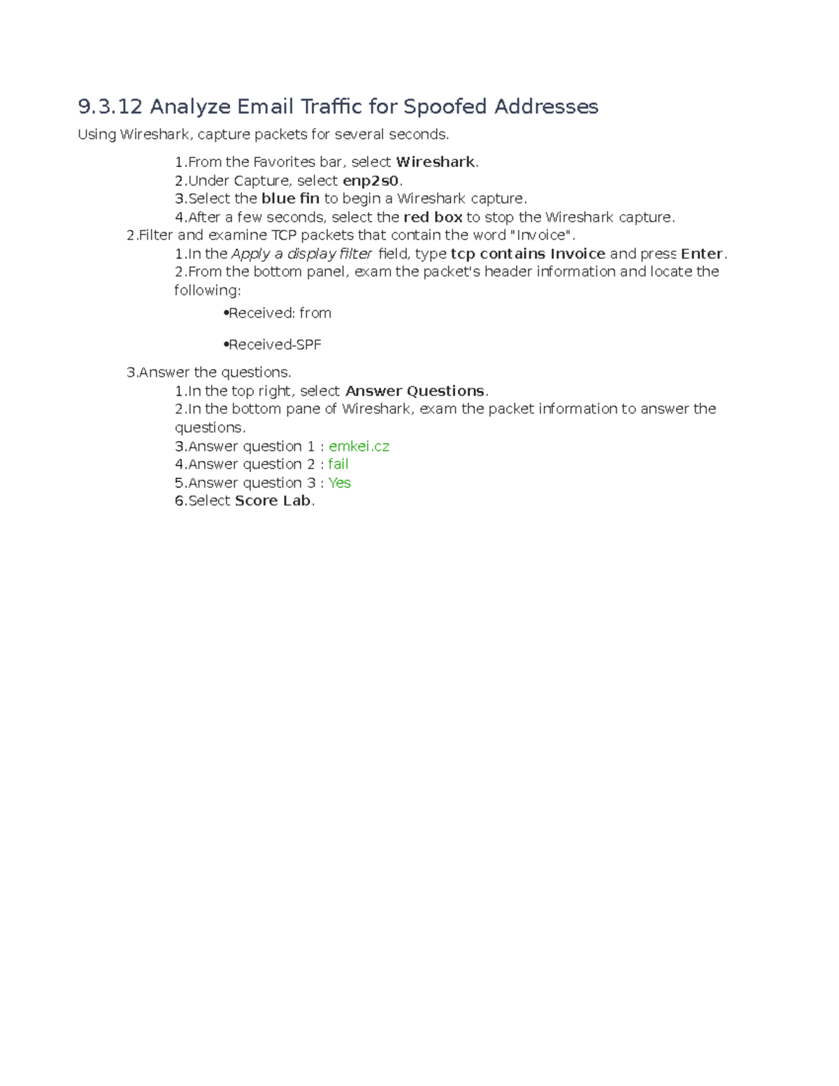 9.3.12 Analyze Email Traffic for Spoofed Addresses - 9.3 Analyze Email ...