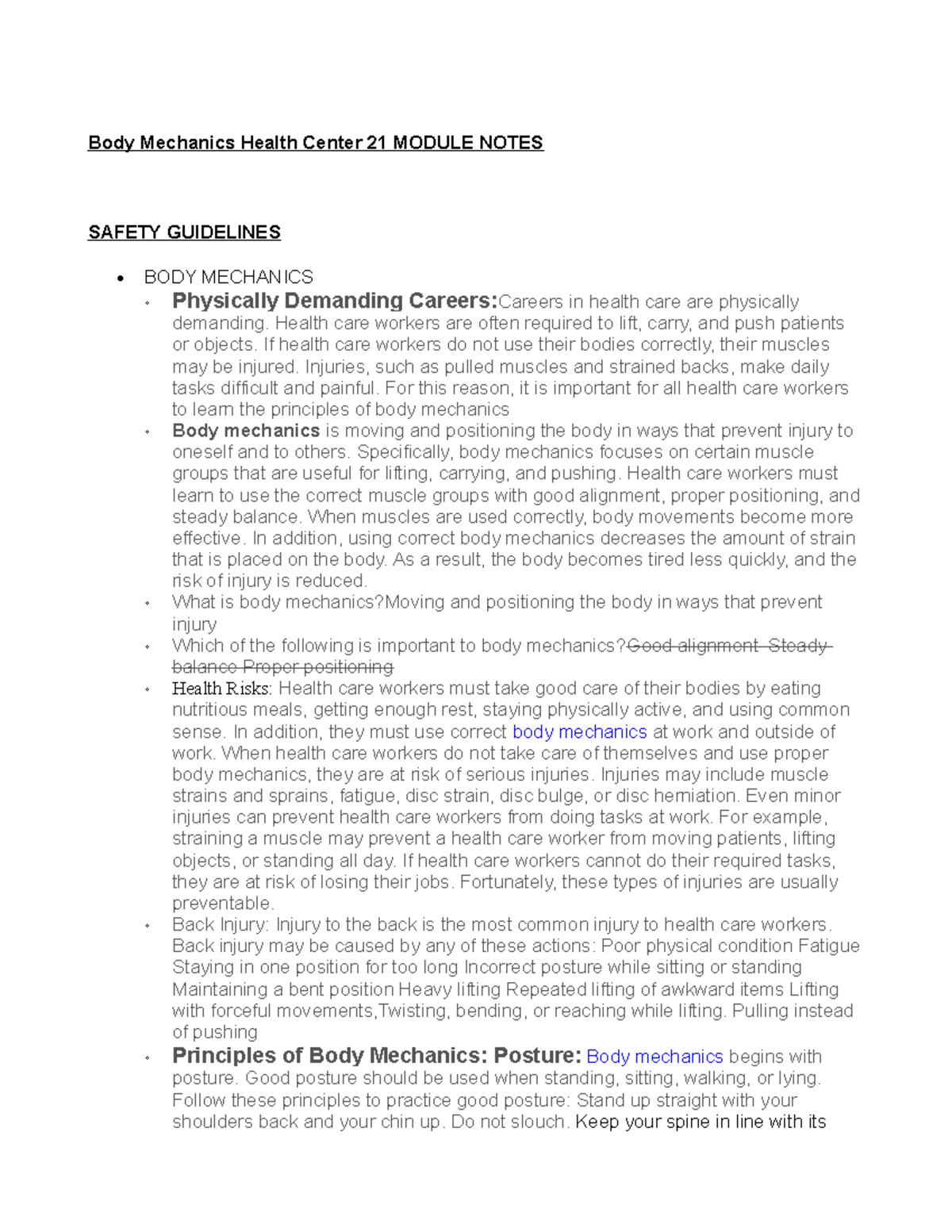 HC21 BODY Mechanics - hc21 - Body Mechanics Health Center 21 MODULE ...