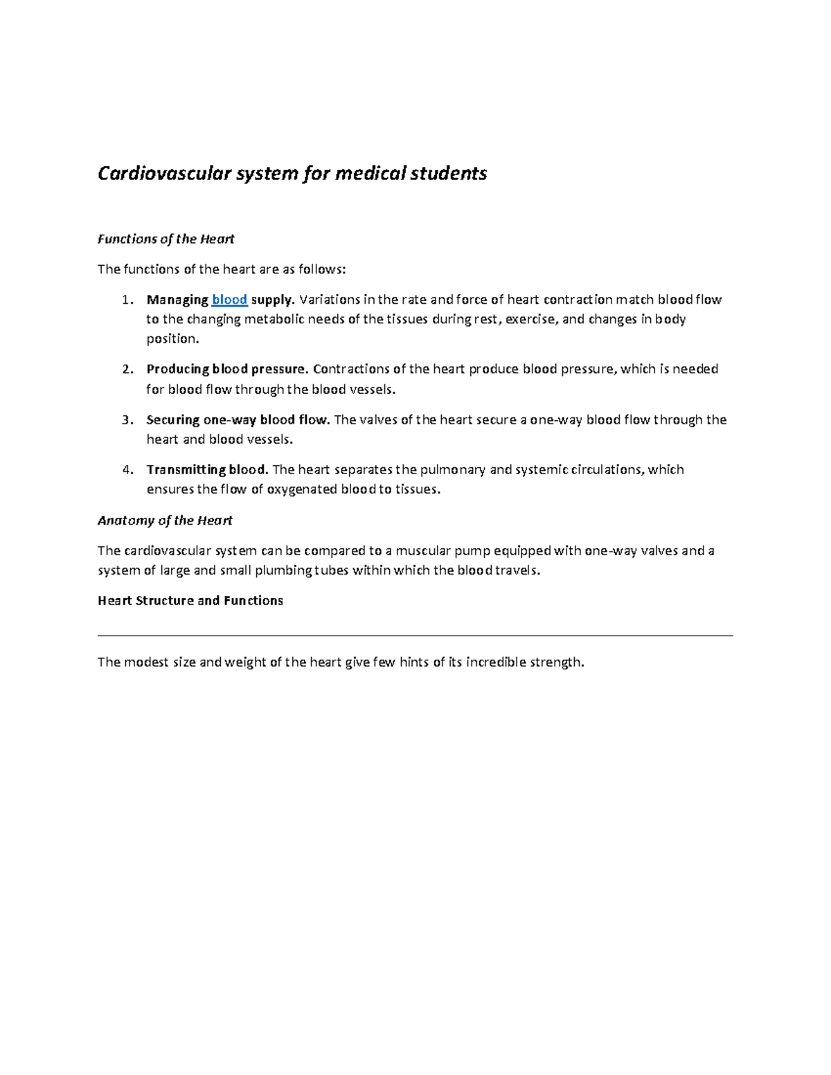 Physiology revision - Medical/Surgical Nursing II - UoN - Studocu