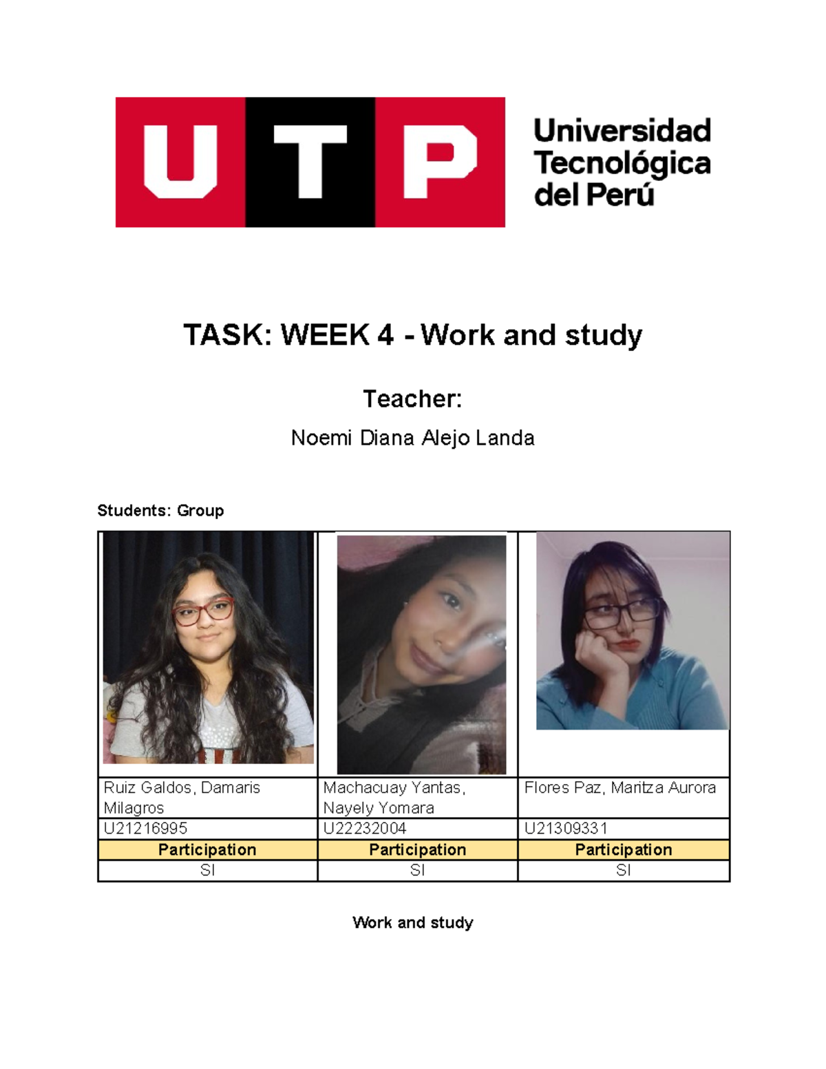 Ingles TASK 3 - Practica semanal - Ingles IV - TASK: WEEK 4 - Work and study Teacher: Noemi ...