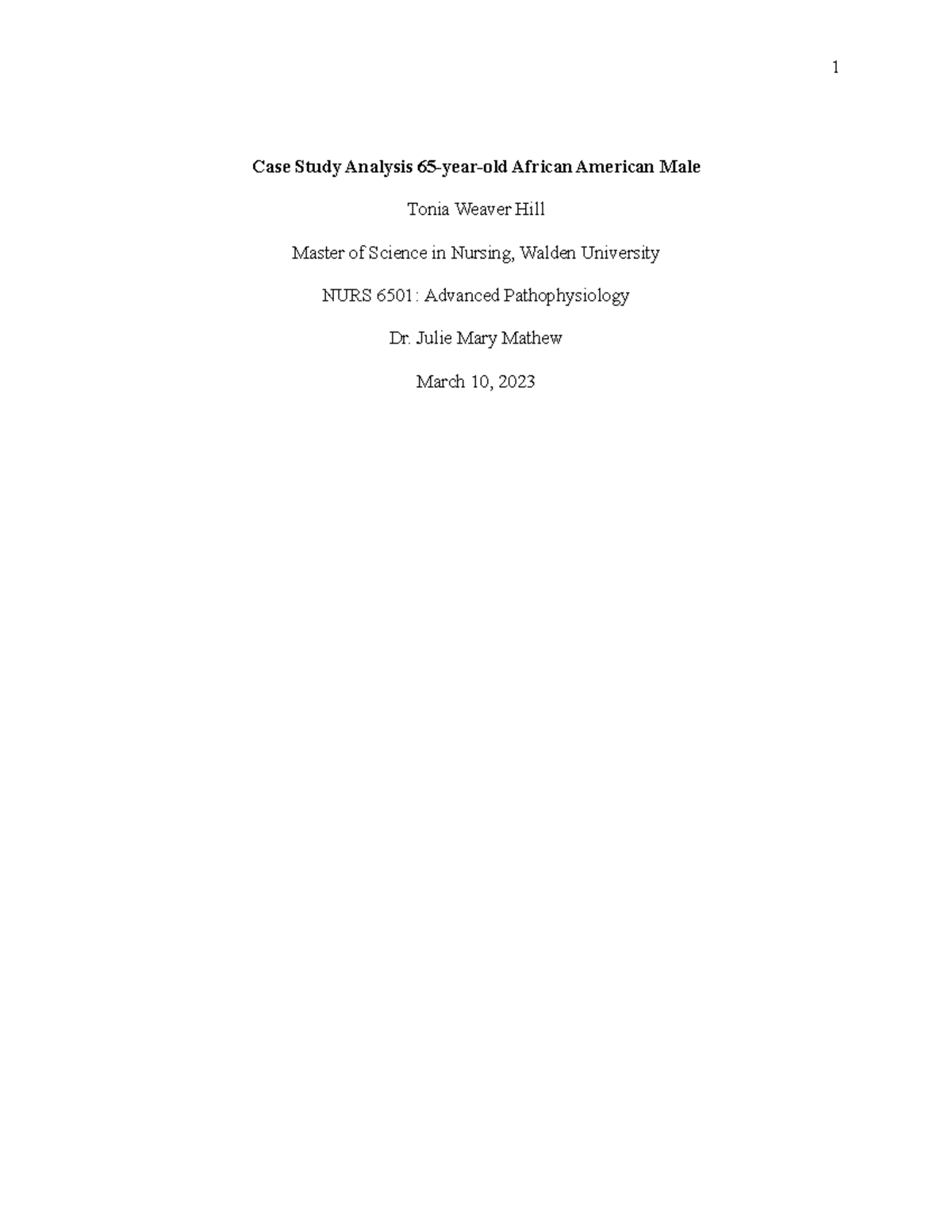 1st Case Study Analysis 65-year-old African American Male - Mar. 10 @ 8 ...