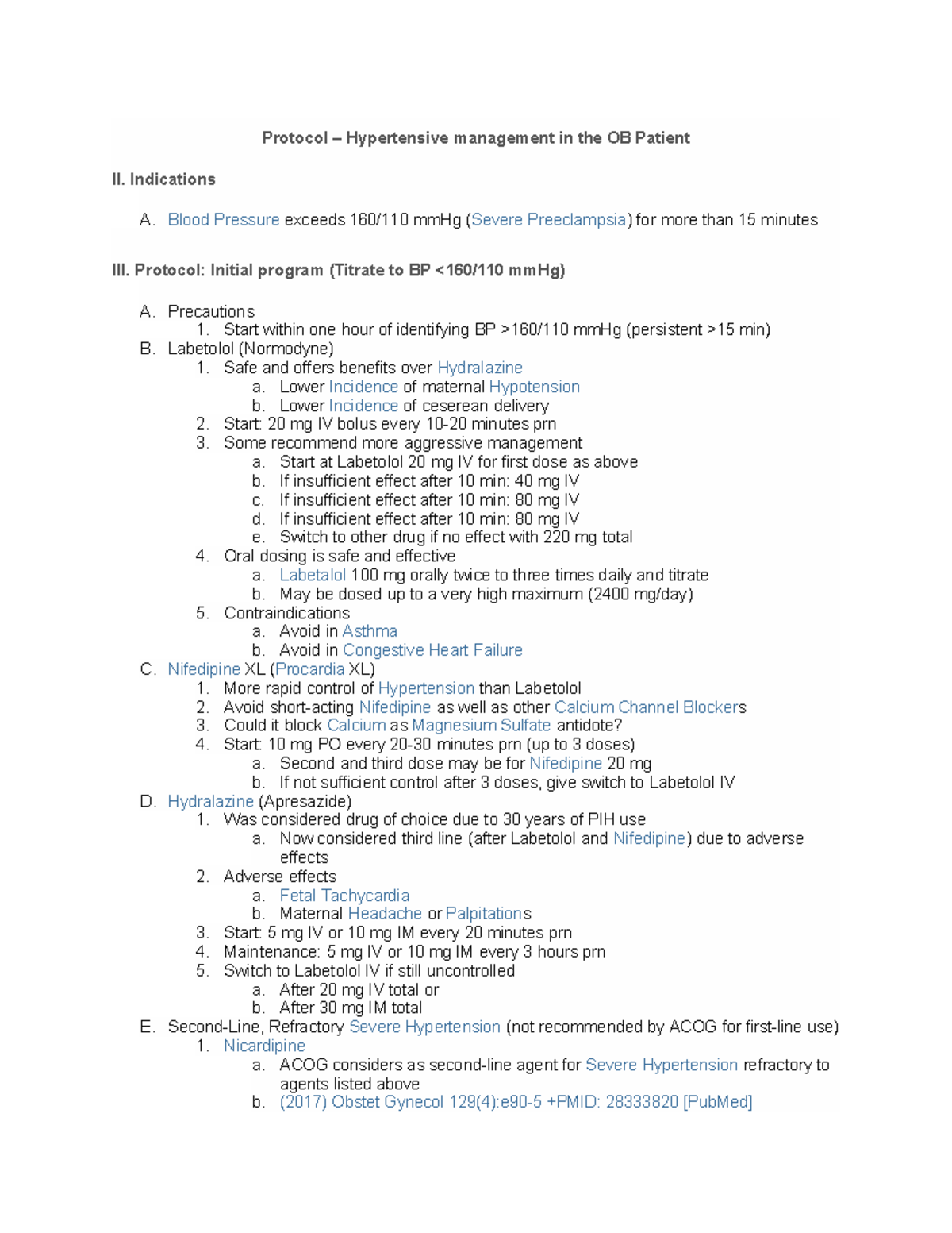Hypertensive med OB protocol example - Protocol – Hypertensive ...