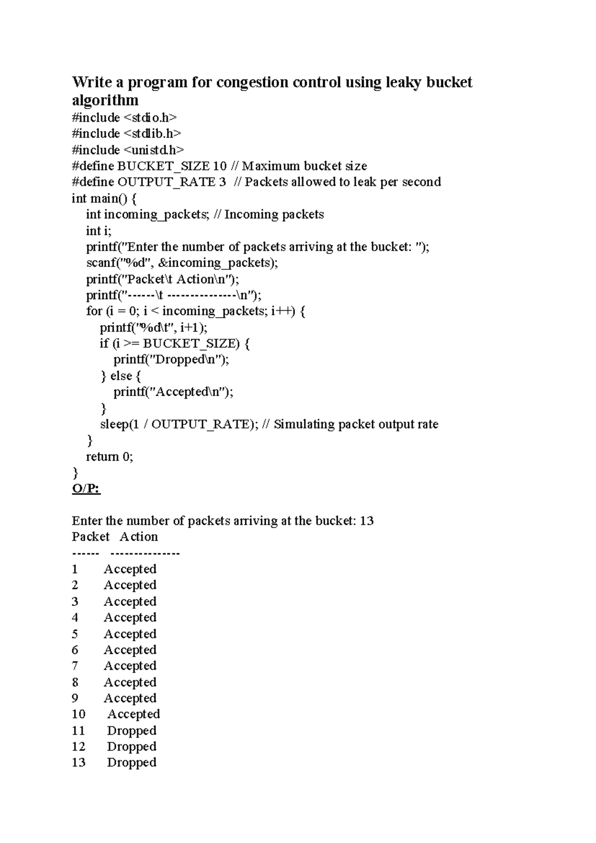 Kranthi - document - Write a program for congestion control using leaky bucket algorithm # ...