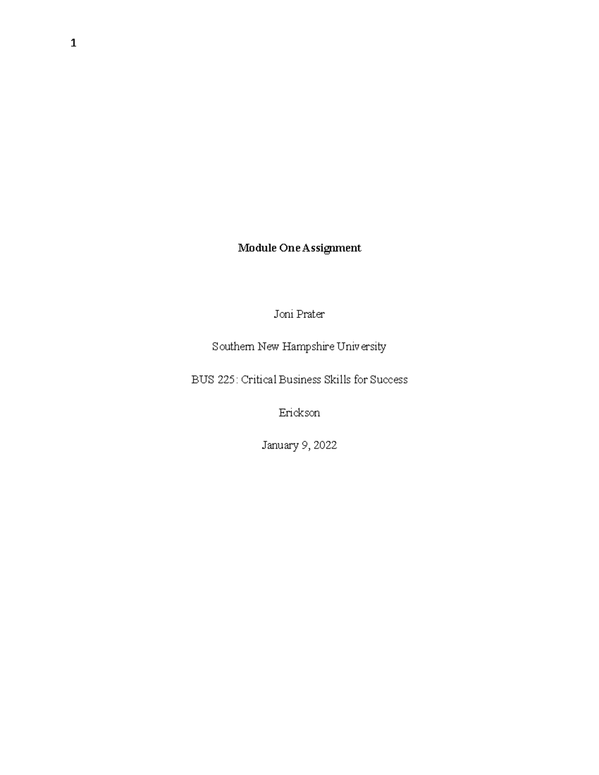 BUS225 Module One Assignment - Module One Assignment Joni Prater ...