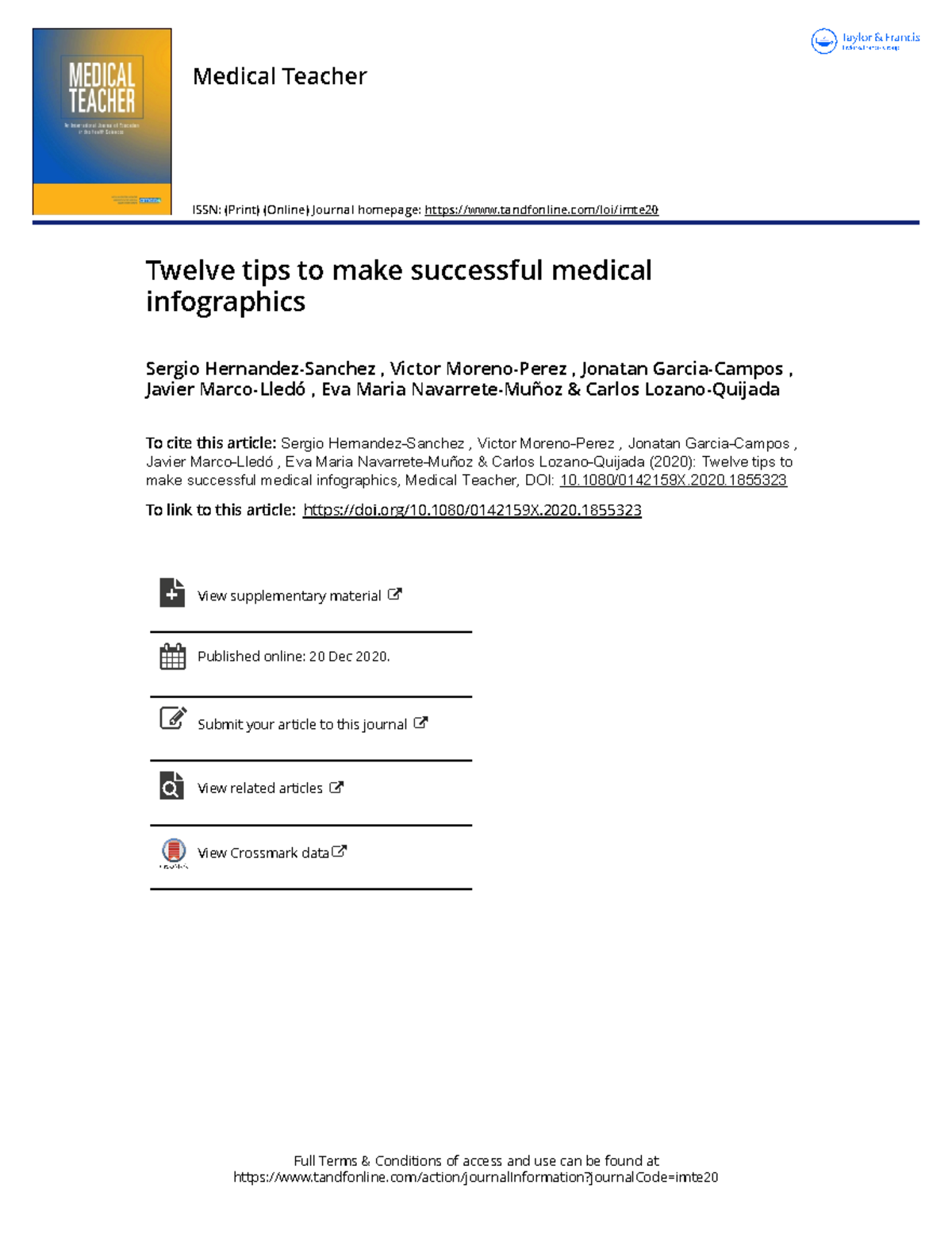 Twelve tips to make successful medical infographics - 1080/0142159X. To ...