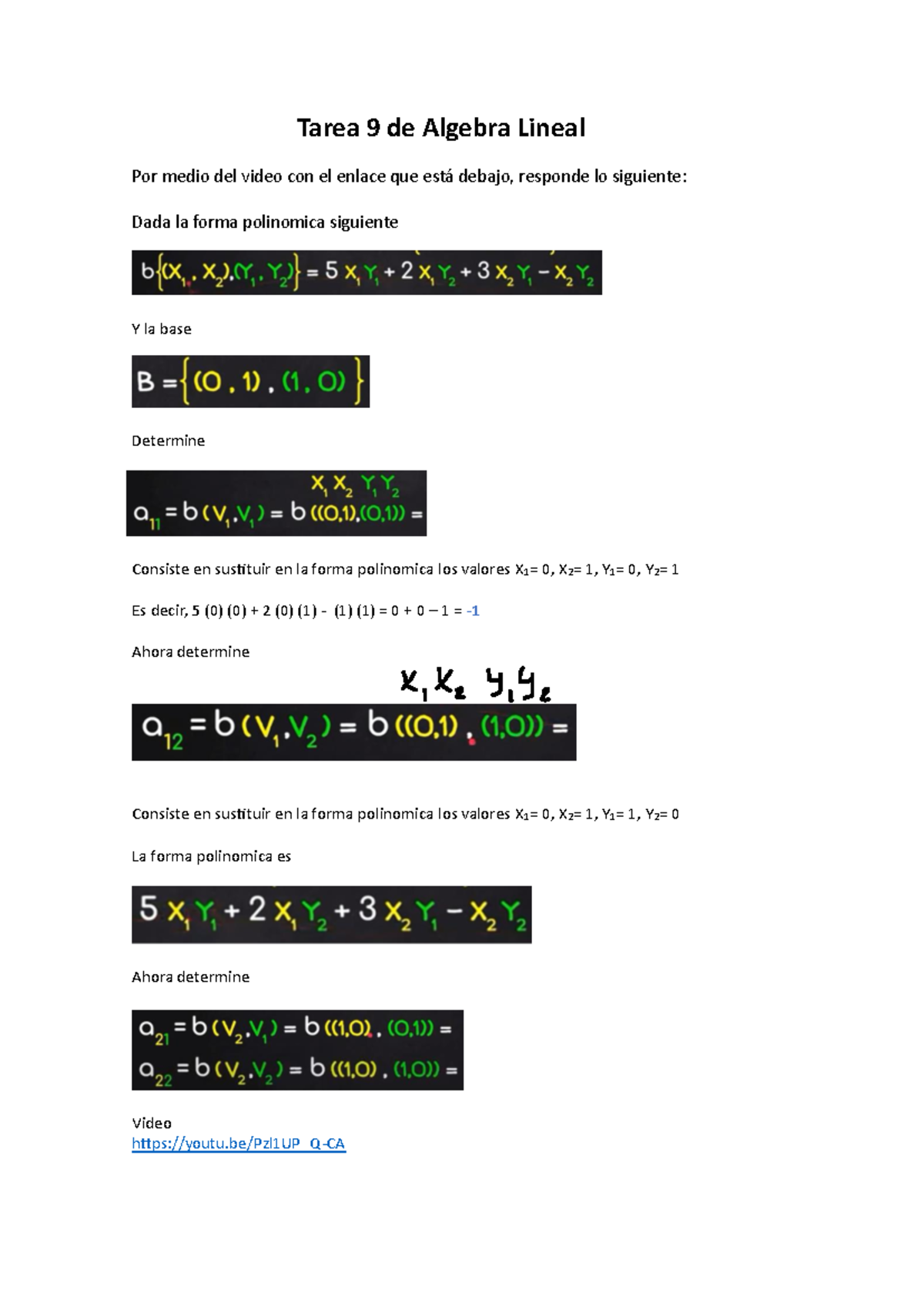 Tarea 9. Algebra Lineal. PDF - Algebra y Geometria - Tarea 9 de Algebra Lineal Por medio del ...