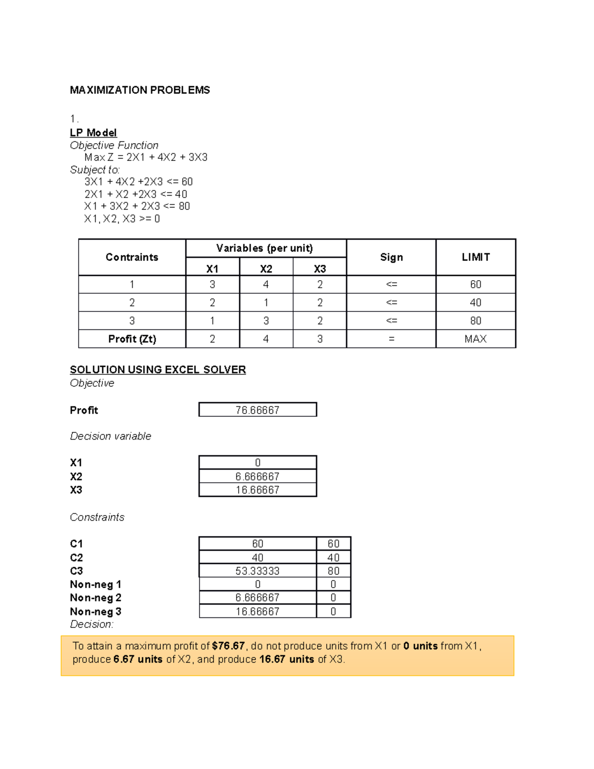 Maximization And Minimization Problems Maximization Problems 1 Lp Model Objective Function
