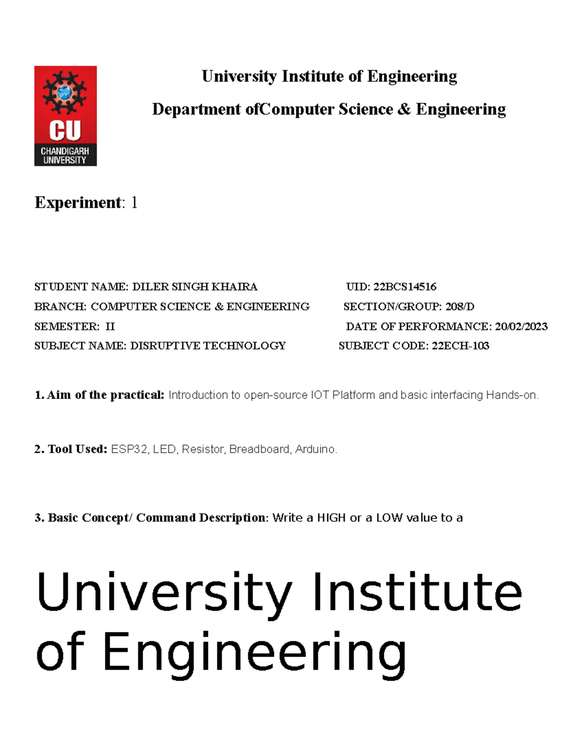 Worksheet - Department ofComputer Science & Engineering Experiment: 1 ...