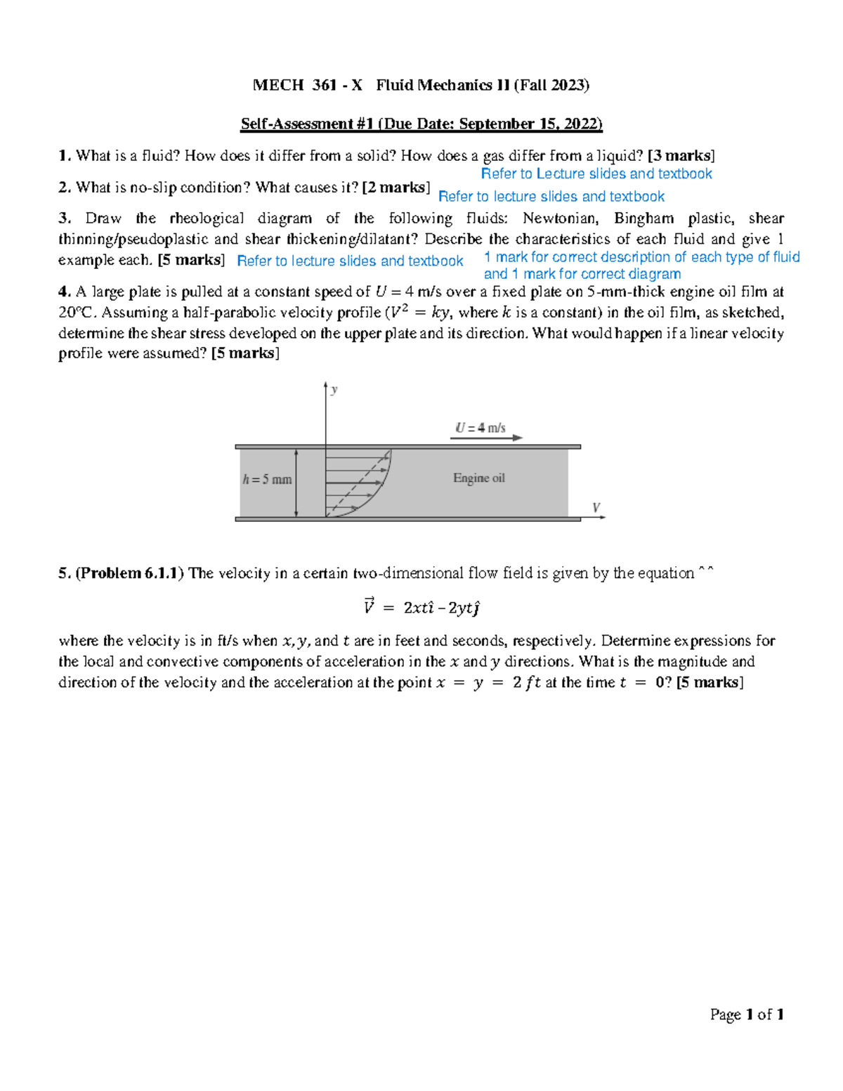 Self-Assessment 1 - QA corrected - Page 1 of 1 MECH 361 - X Fluid Mechanics II (Fall 202 3 ...