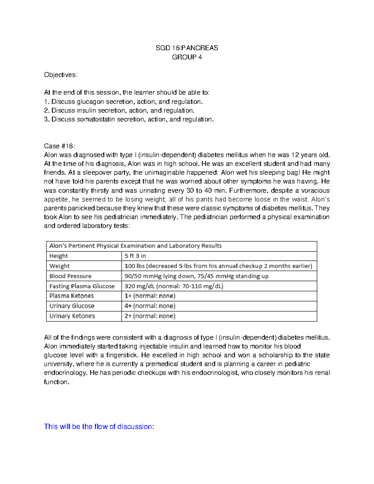 SGD 16 Pancreas 1-2 - SGD 16:PANCREAS GROUP 4 Objectives: At the end of ...