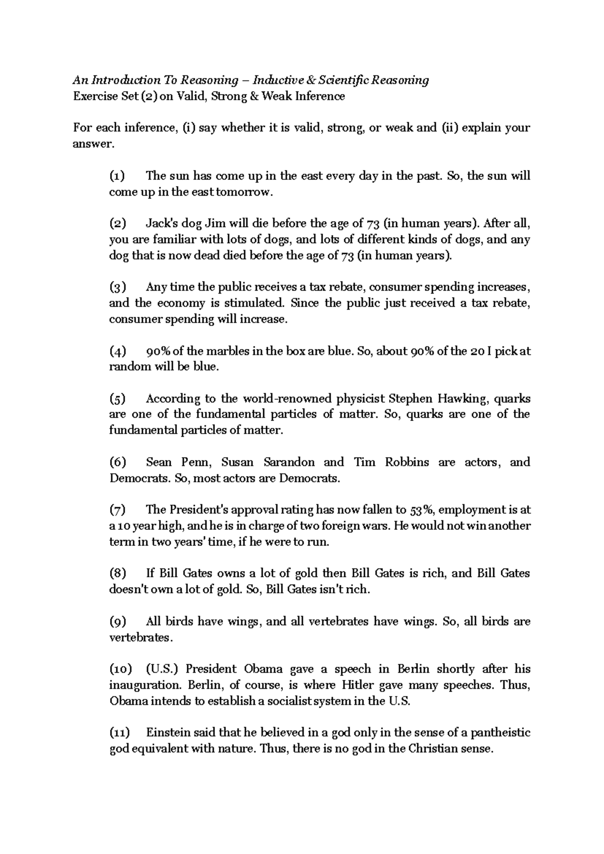 Ex2 Valid, Strong, Weak - An Introduction To Reasoning – Inductive ...