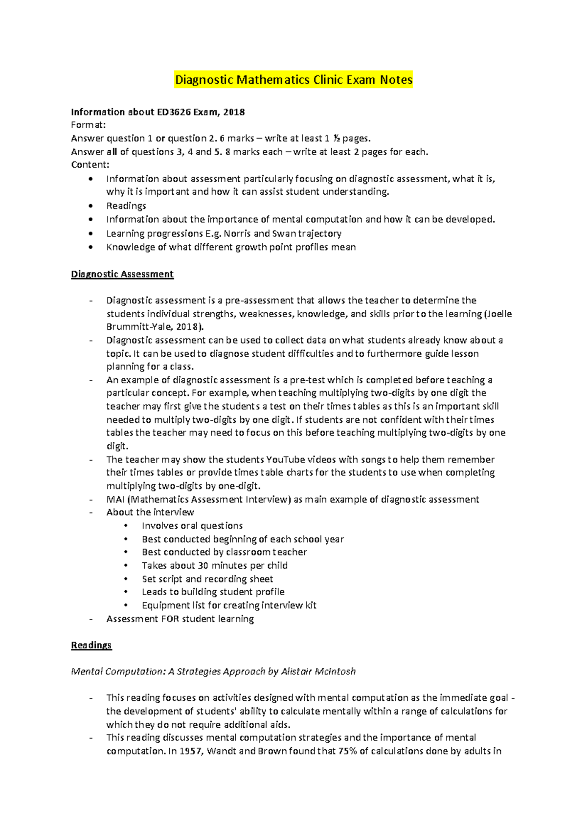 Diagnostic Mathematics Clinic Exam Notes - Diagnostic Mathematics ...