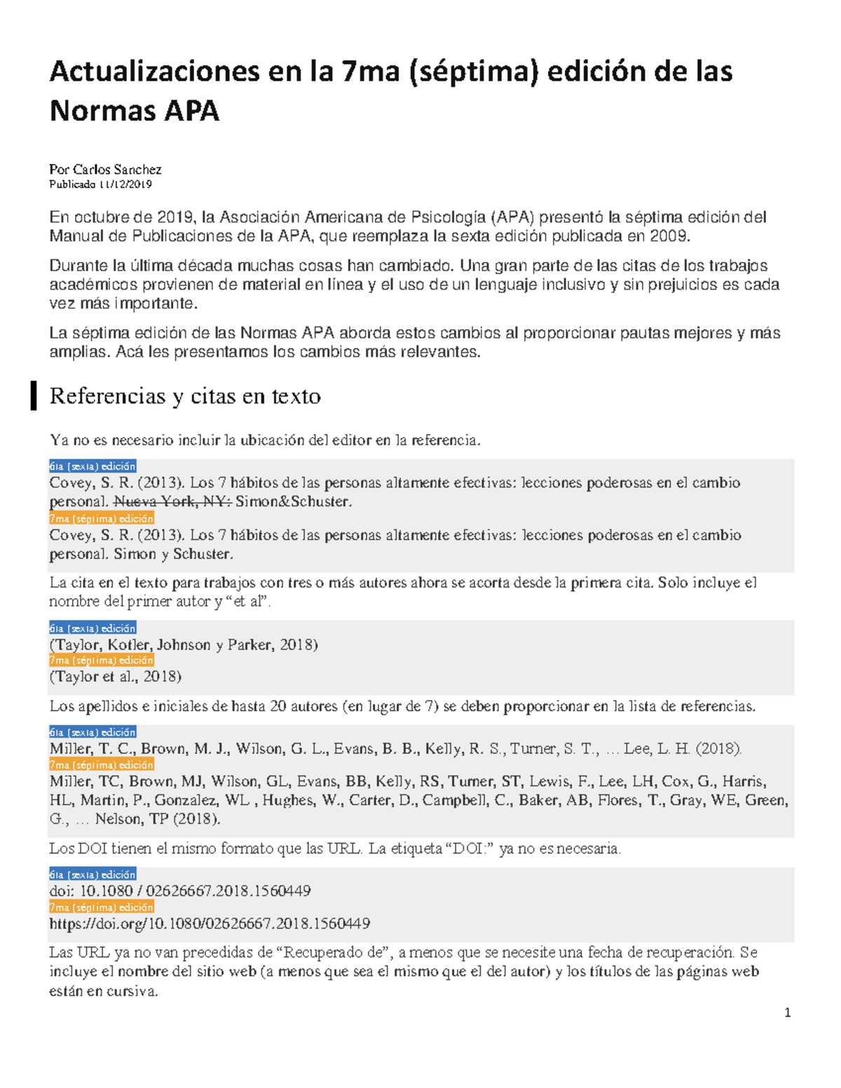5- Normas APA 7ma edicion - Actualizaciones en la 7ma (séptima) edición de las Normas APA Por ...