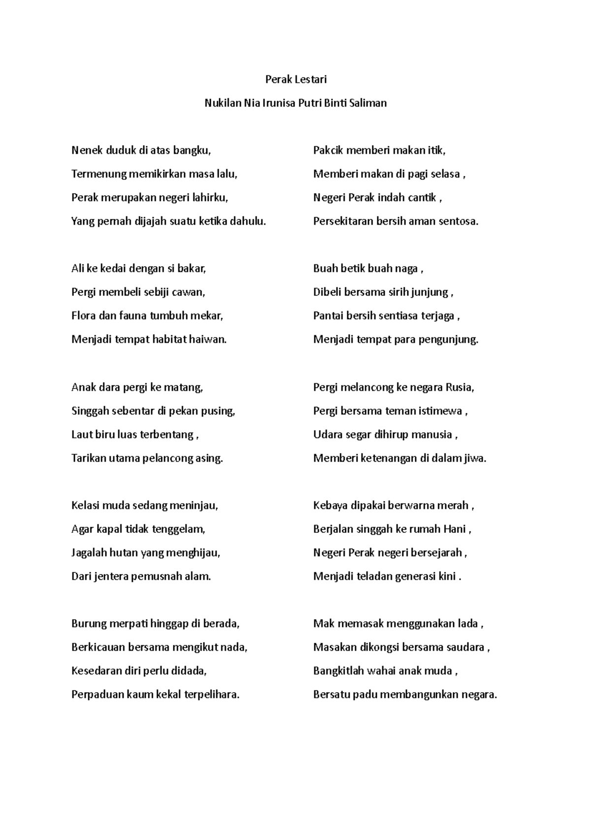 Pantun Perak Lestari - bahasa - Perak Lestari Nukilan Nia Irunisa Putri ...