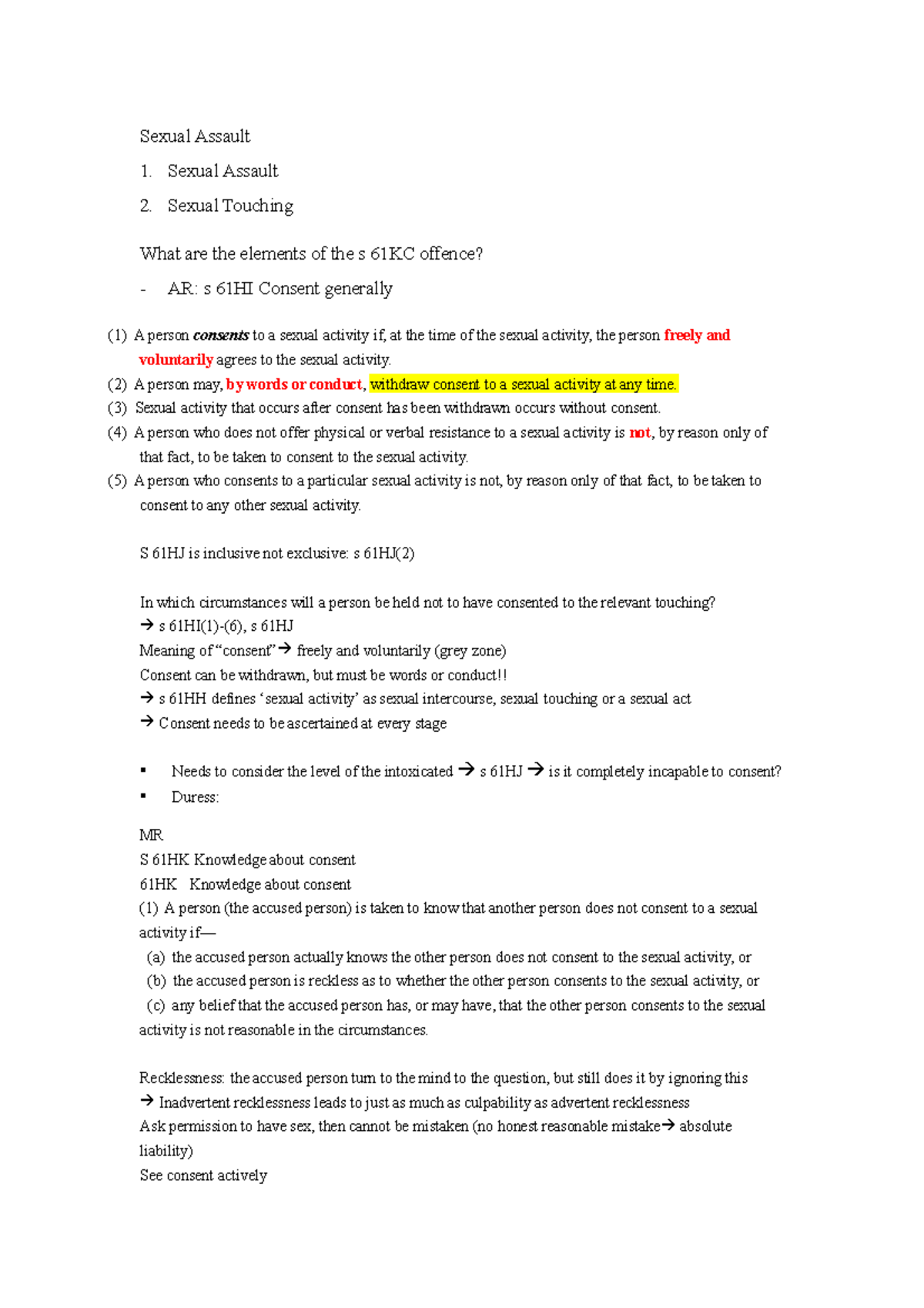 Sexual Assault - Seminar notes - Sexual Assault 1. Sexual Assault 2 ...