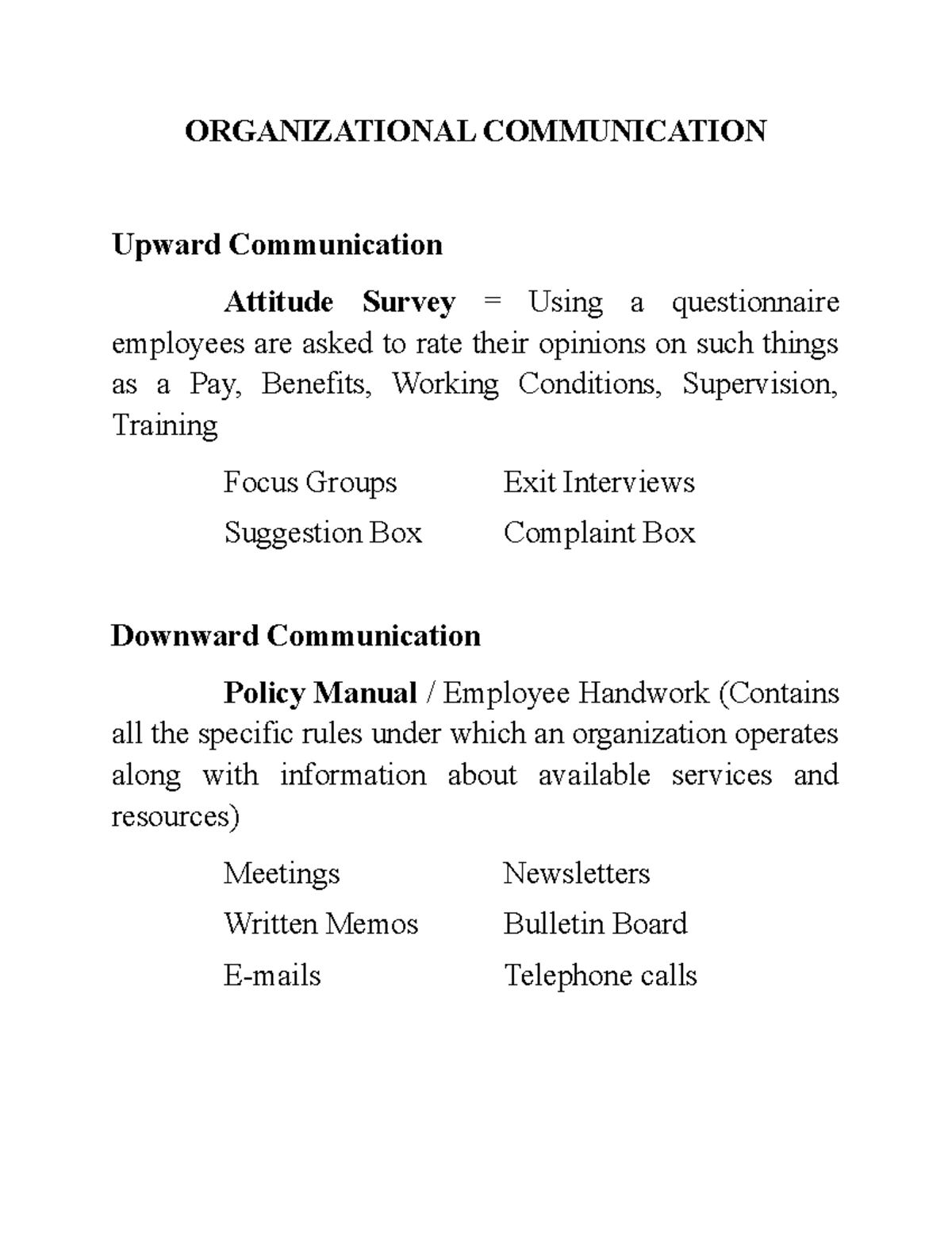 Organizational Communication - ORGANIZATIONAL COMMUNICATION Upward ...