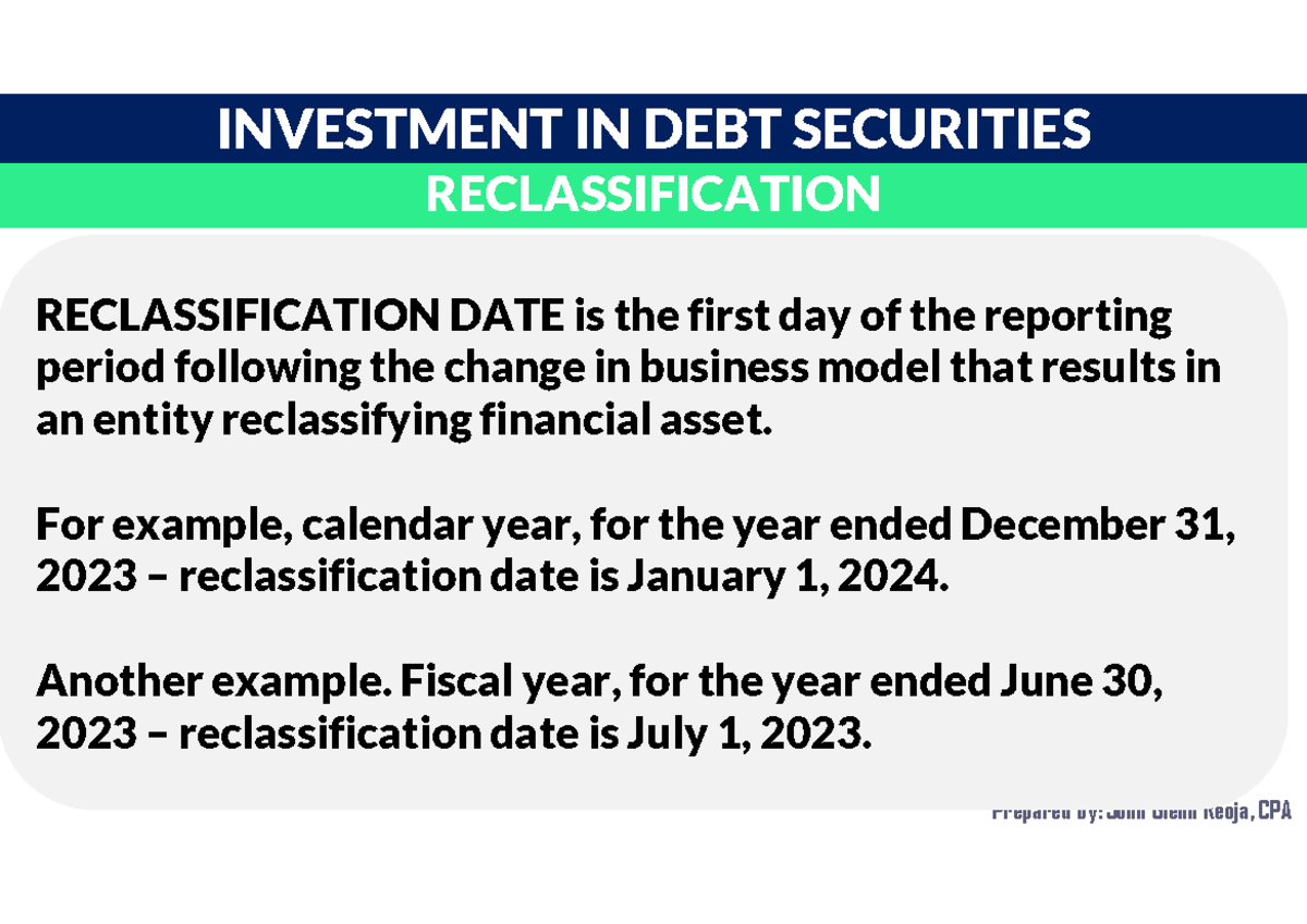 Reclassification of Financial Assets PPT - INVESTMENT IN DEBT ...