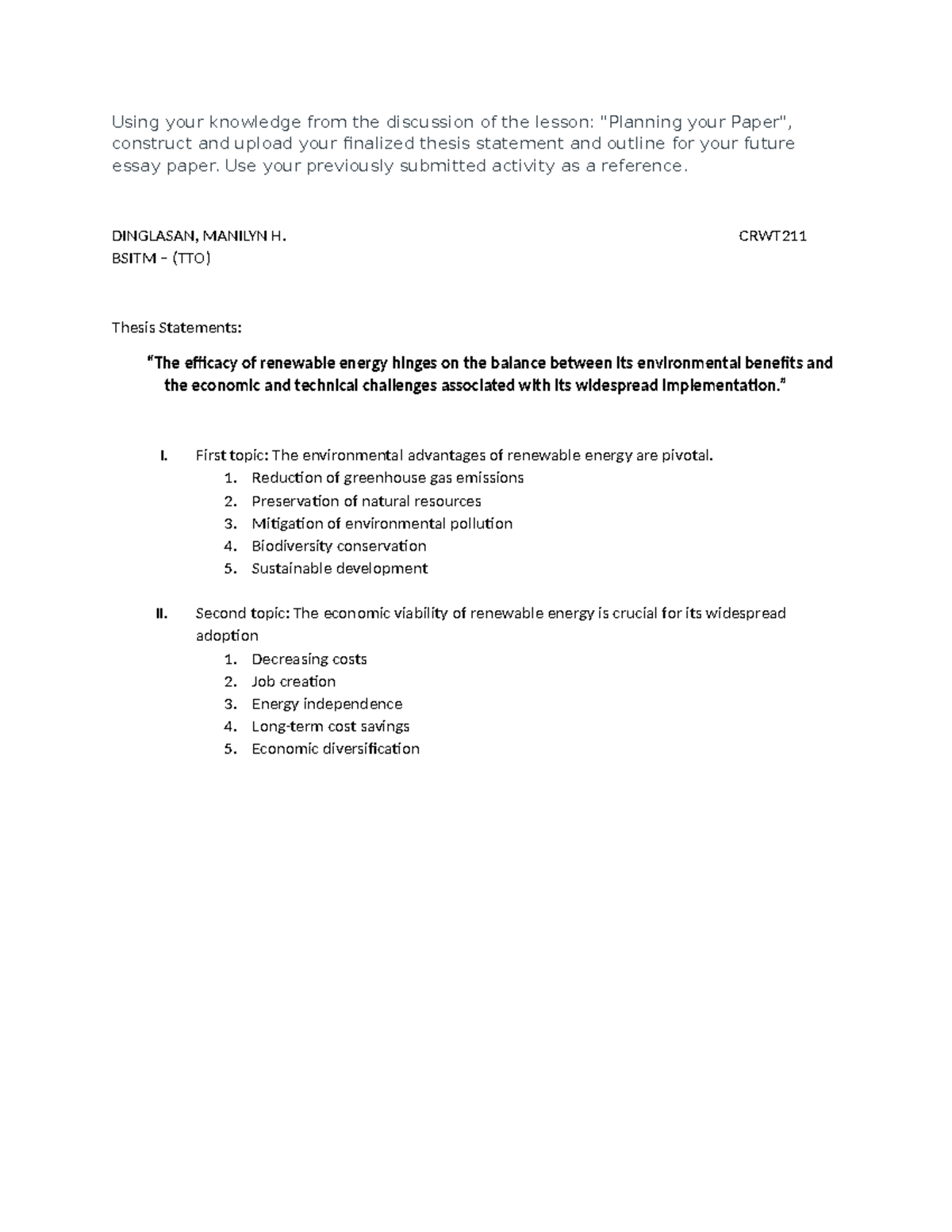 Thesis statement - use as your guide - Using your knowledge from the ...