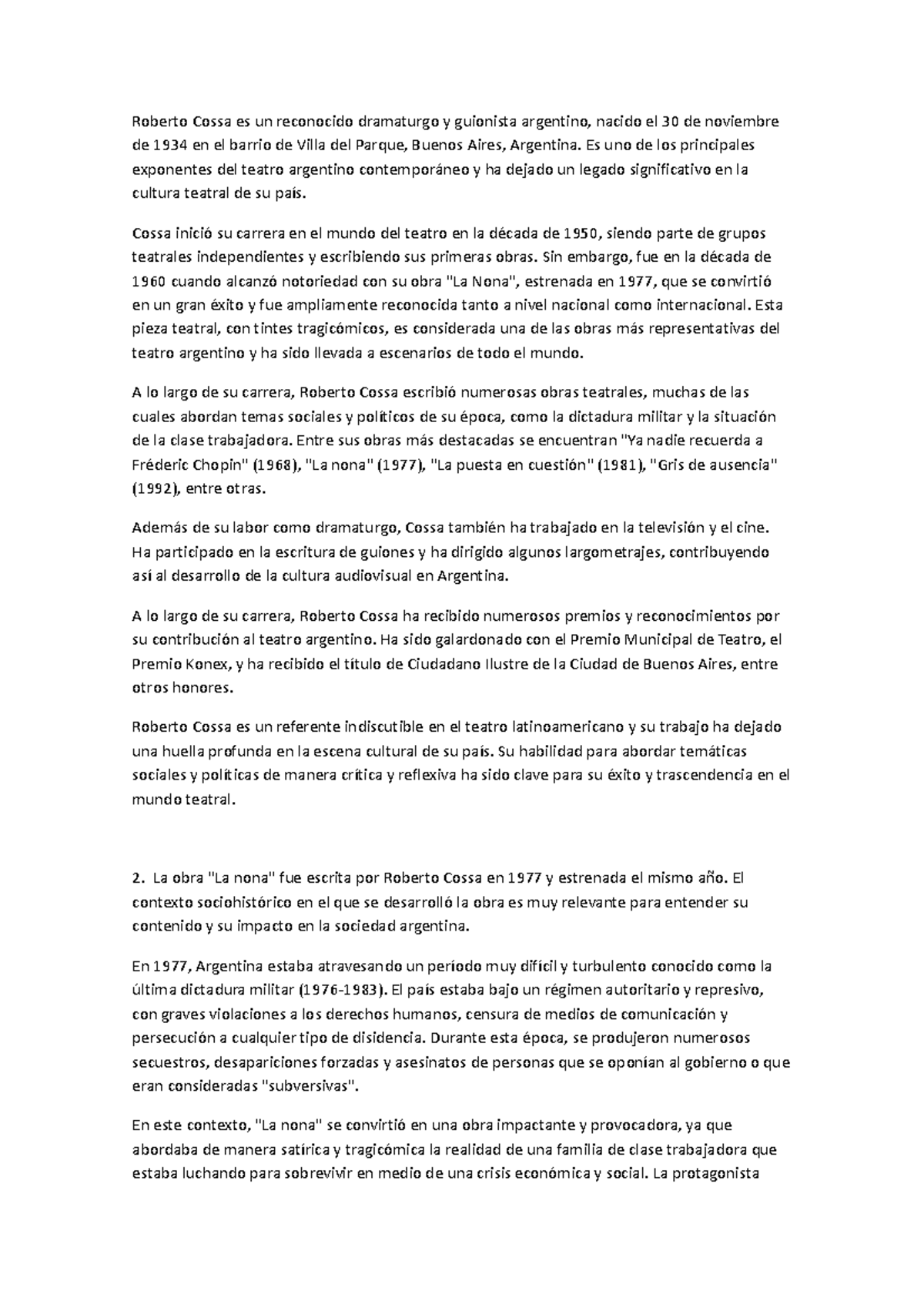 Roberto Cossa es un reconocido dramaturgo y guionista argentino - Es ...