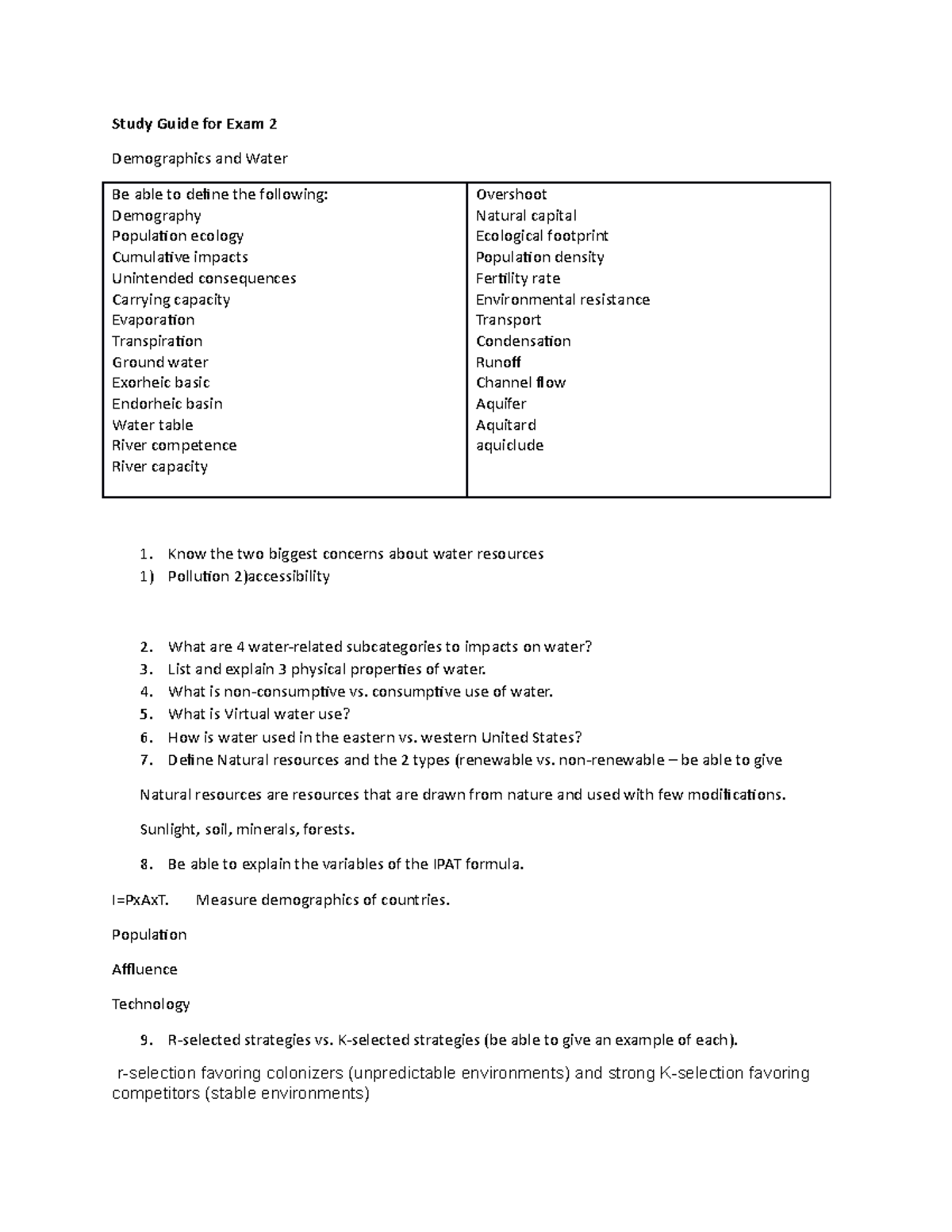 Study Guide for Exam - What is non-consumptive vs. consumptive use of ...
