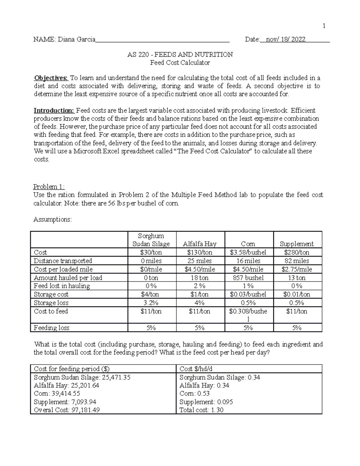 Lab 10 Feed Cost Calculator - 1 NAME: Diana Garcia Date: nov/ 18/ 2022 ...