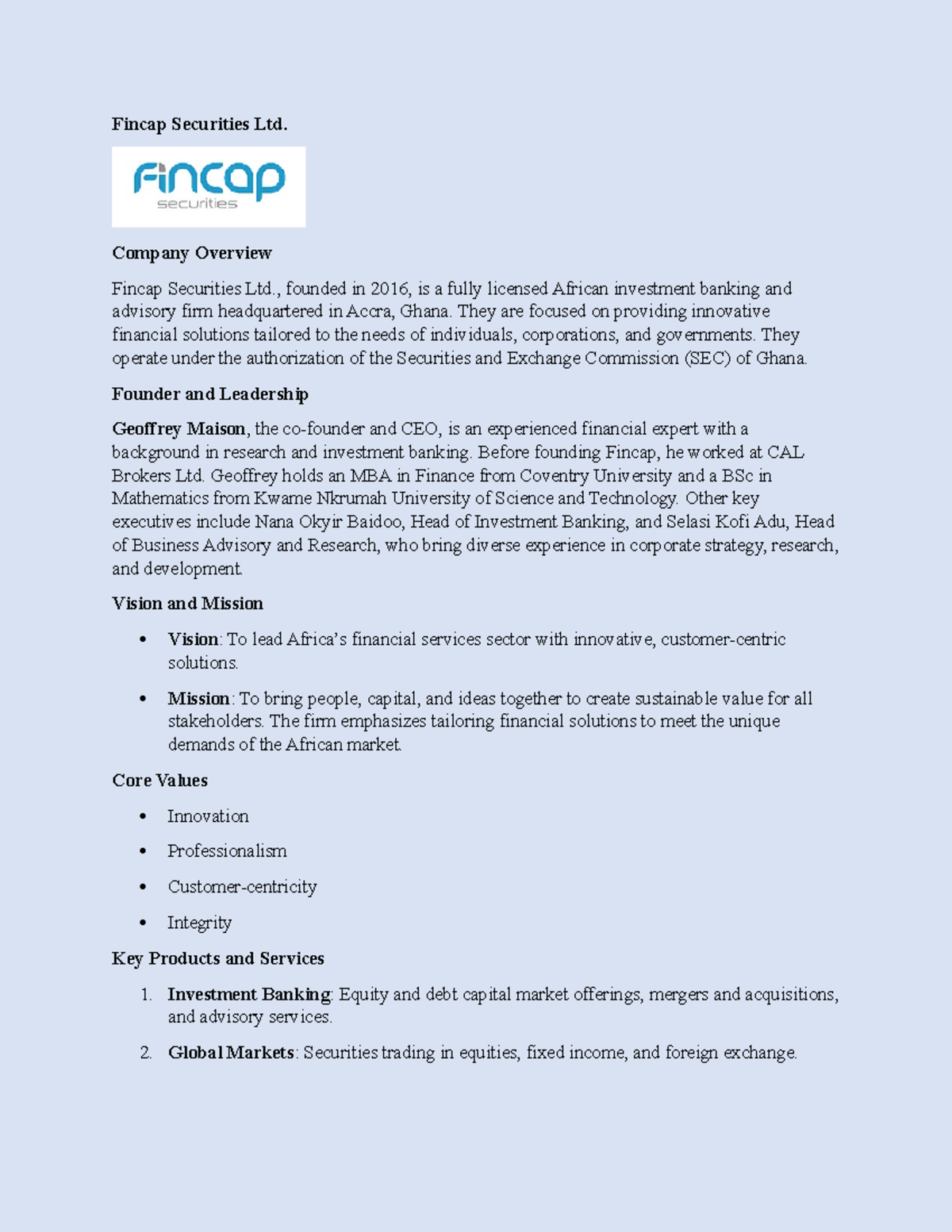 Fincap Securities Ltd background - Fincap Securities Ltd. Company ...