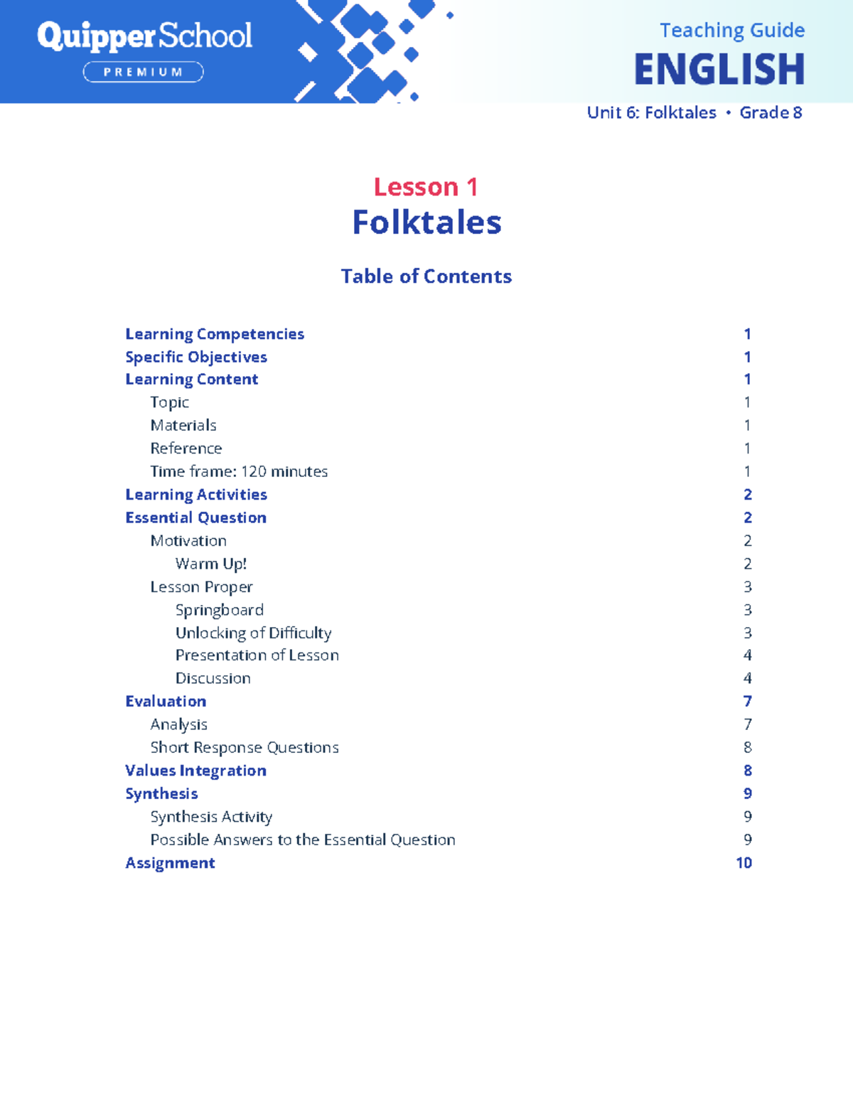 PDF-TG English-8 Unit-6 Lesson-1 Folktales - Folktales - Lesson ...