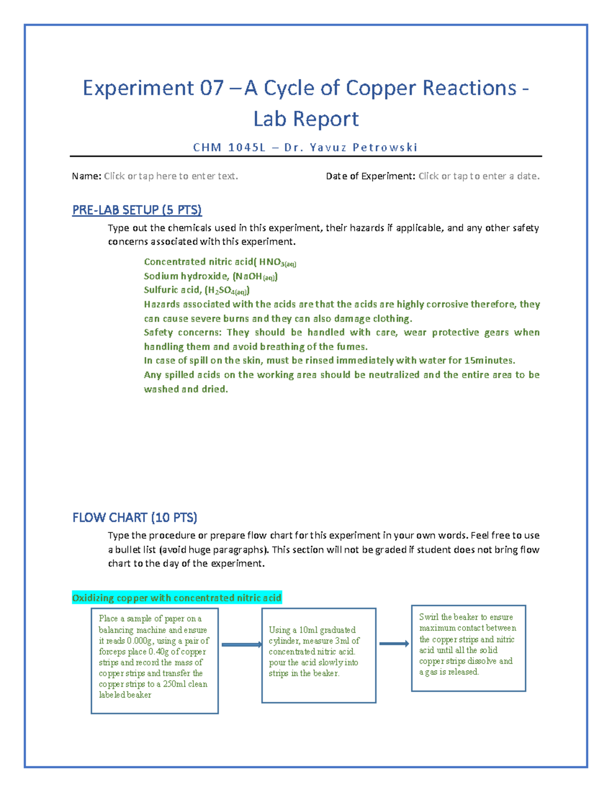Exp7-Lab Report-Copper - Experiment 0 7 – A Cycle of Copper Reactions ...