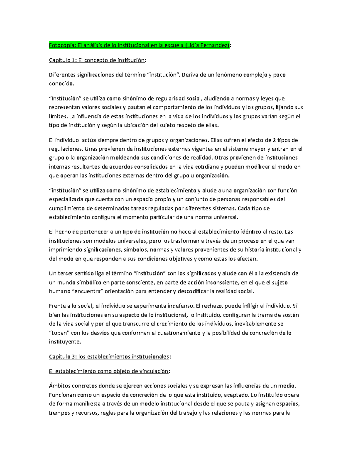 Lidia fernandez el concepto de institucion corto - Fotocopia: El de lo ...