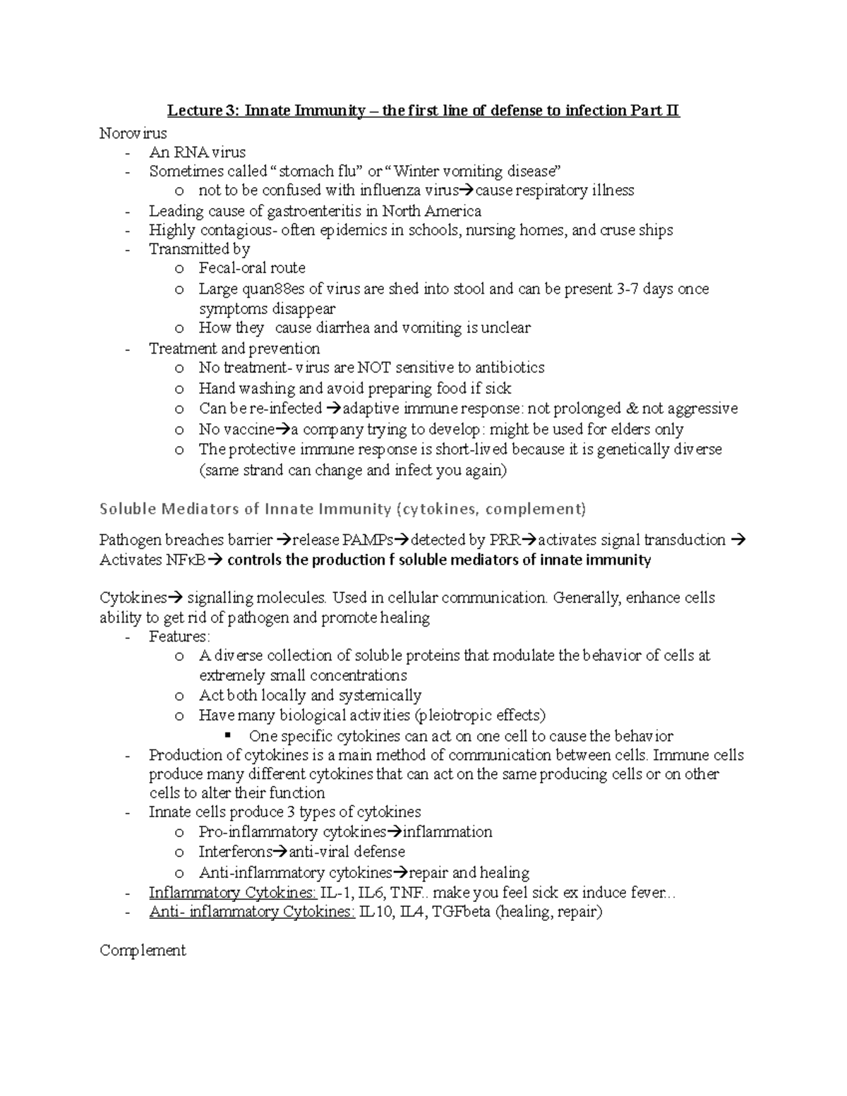 Lecture 3 - Lecture 3: Innate Immunity – the first line of defense to ...