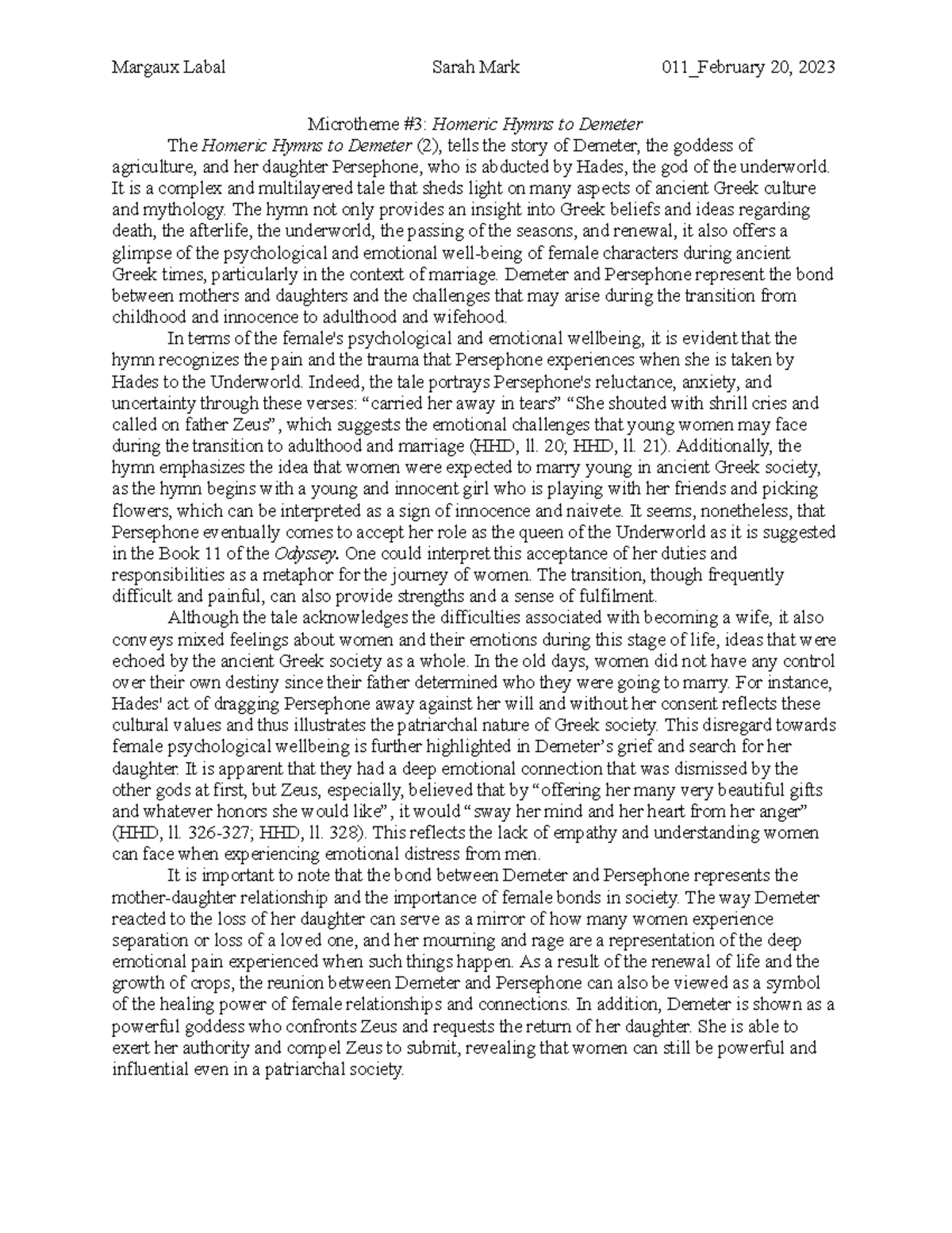 Microtheme#3 - Essay on Euripides - Margaux Labal Sarah Mark 011 ...