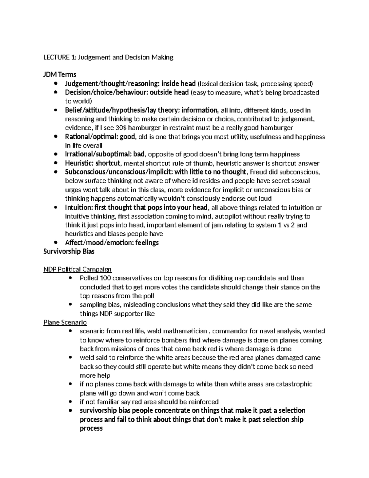 Psyc Notes - LECTURE 1: Judgement and Decision Making JDM Terms ...