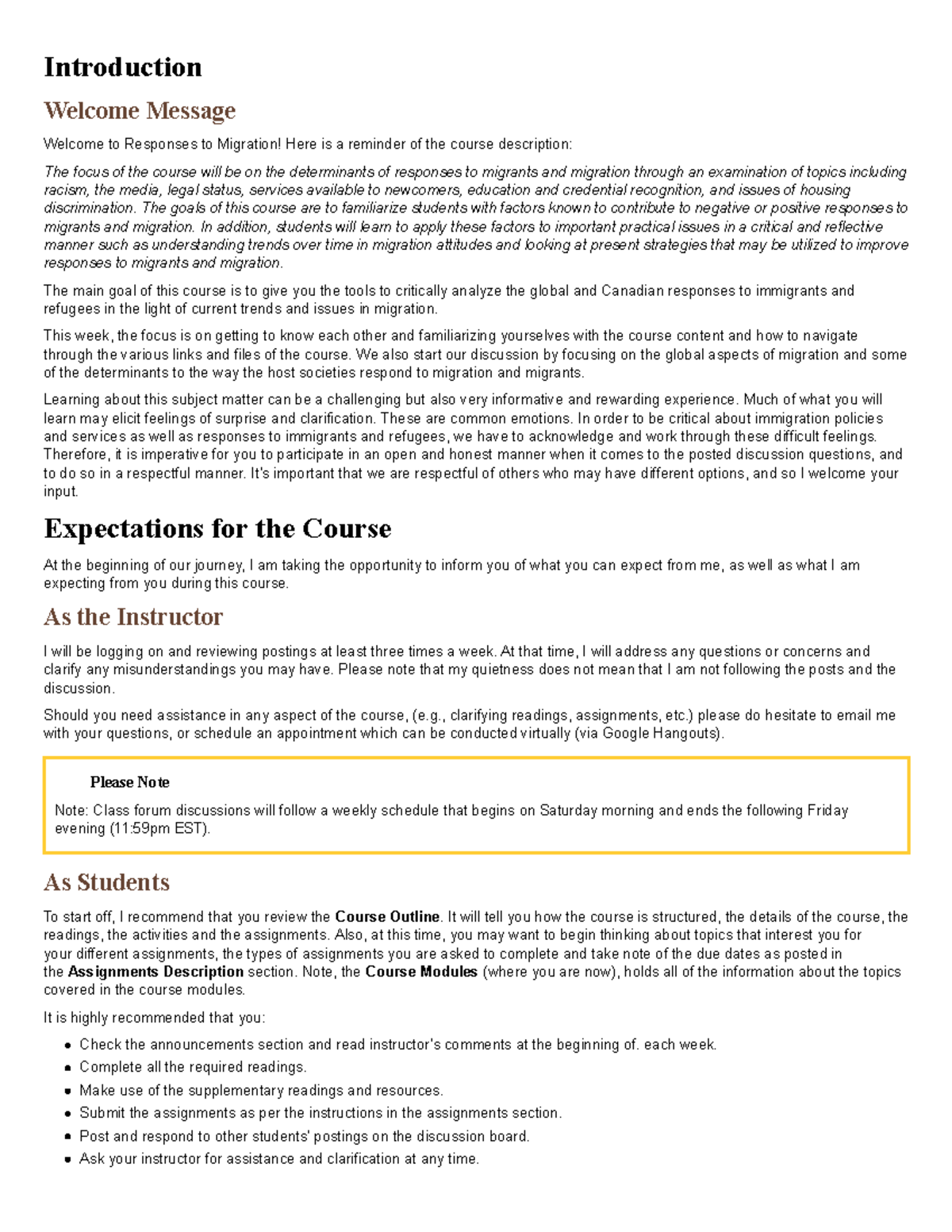 CINT915, Module 1 - World Migration Report 2018 - Introduction Welcome Message Welcome to ...