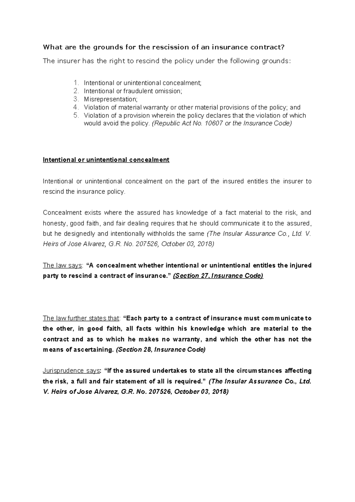 Insurance-LAW - lecture notes on insurance law - What are the grounds ...