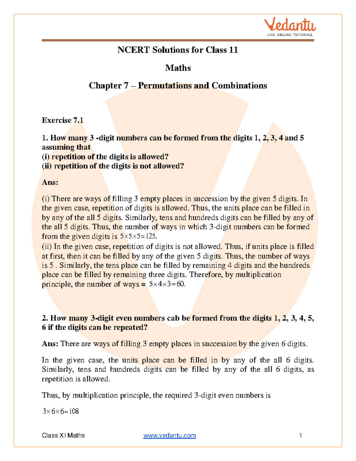 Class 11 - Maths - Permutations and Combinations - NCERT Solutions for ...