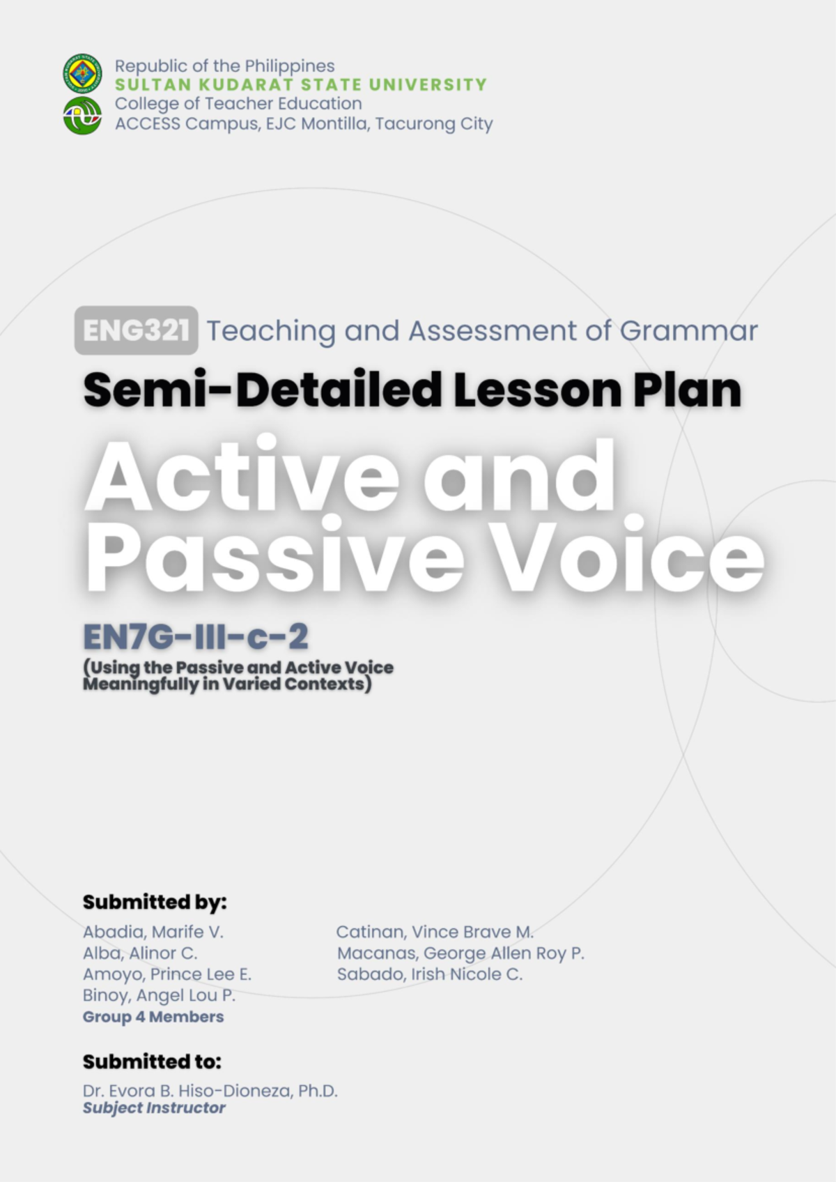 Group 4 Passive and Active Voice - SEMI-DETAILED LESSON PLAN in ENG3 21 ...