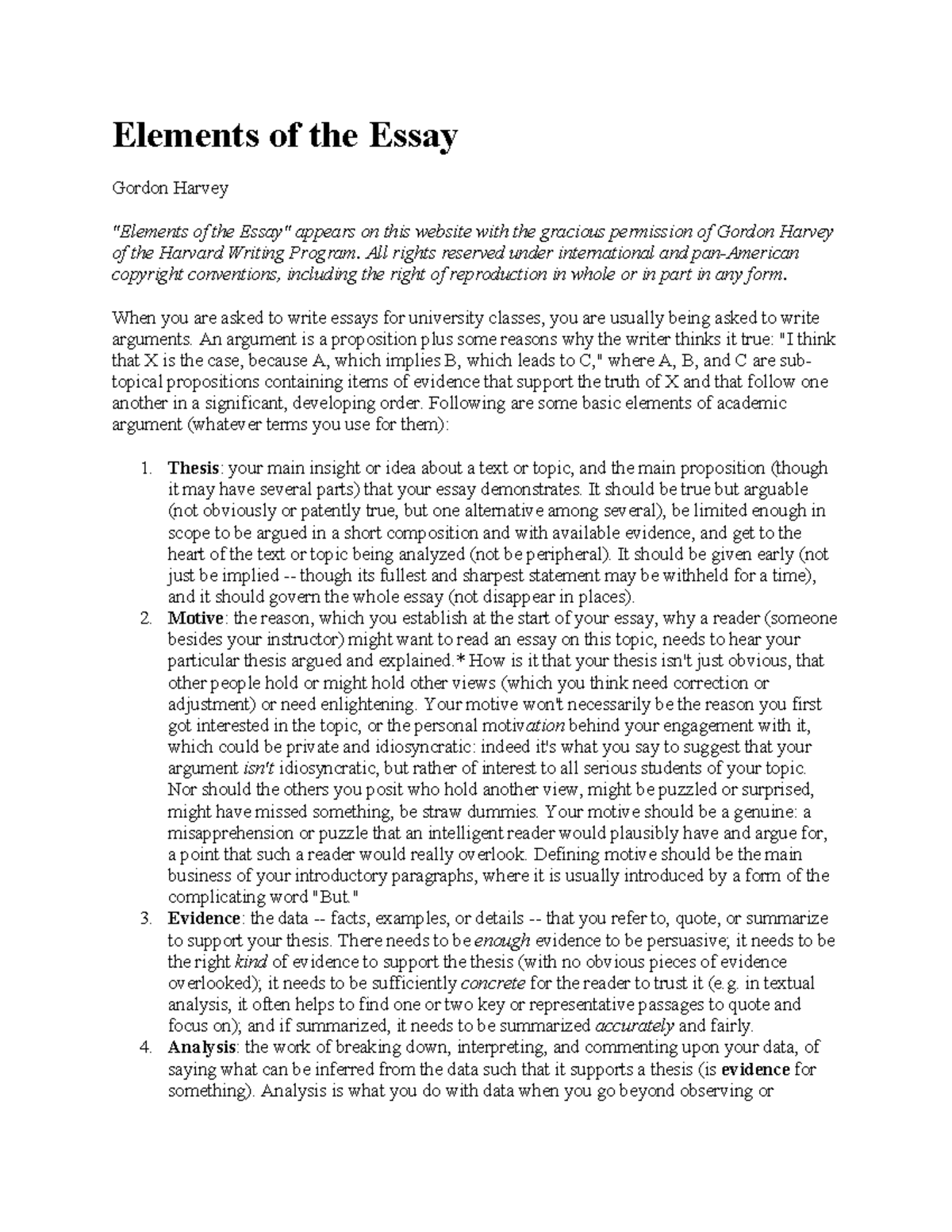 Elements of the Essay - All rights reserved under international and ...