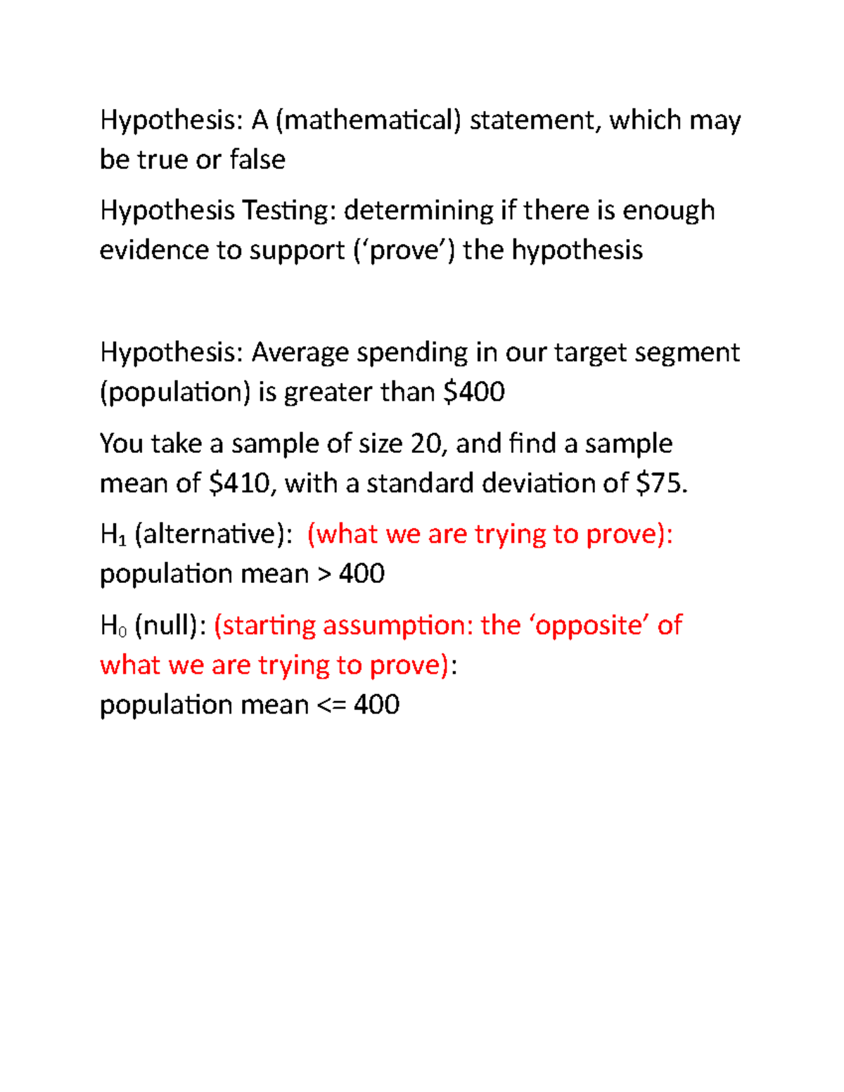 Hypothesis testing review - random notes and examples - Hypothesis: A ...