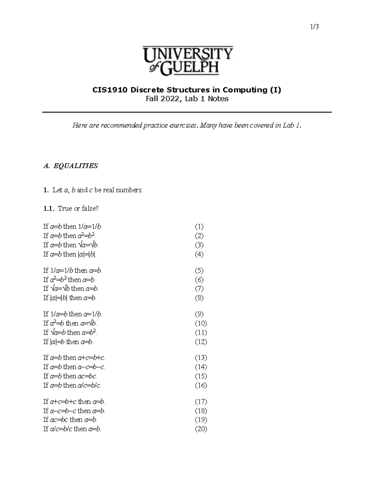 Lab1 Lab 1 Questions 1 Cis1910 Discrete Structures In Computing I Fall 2022 Lab 1 Notes