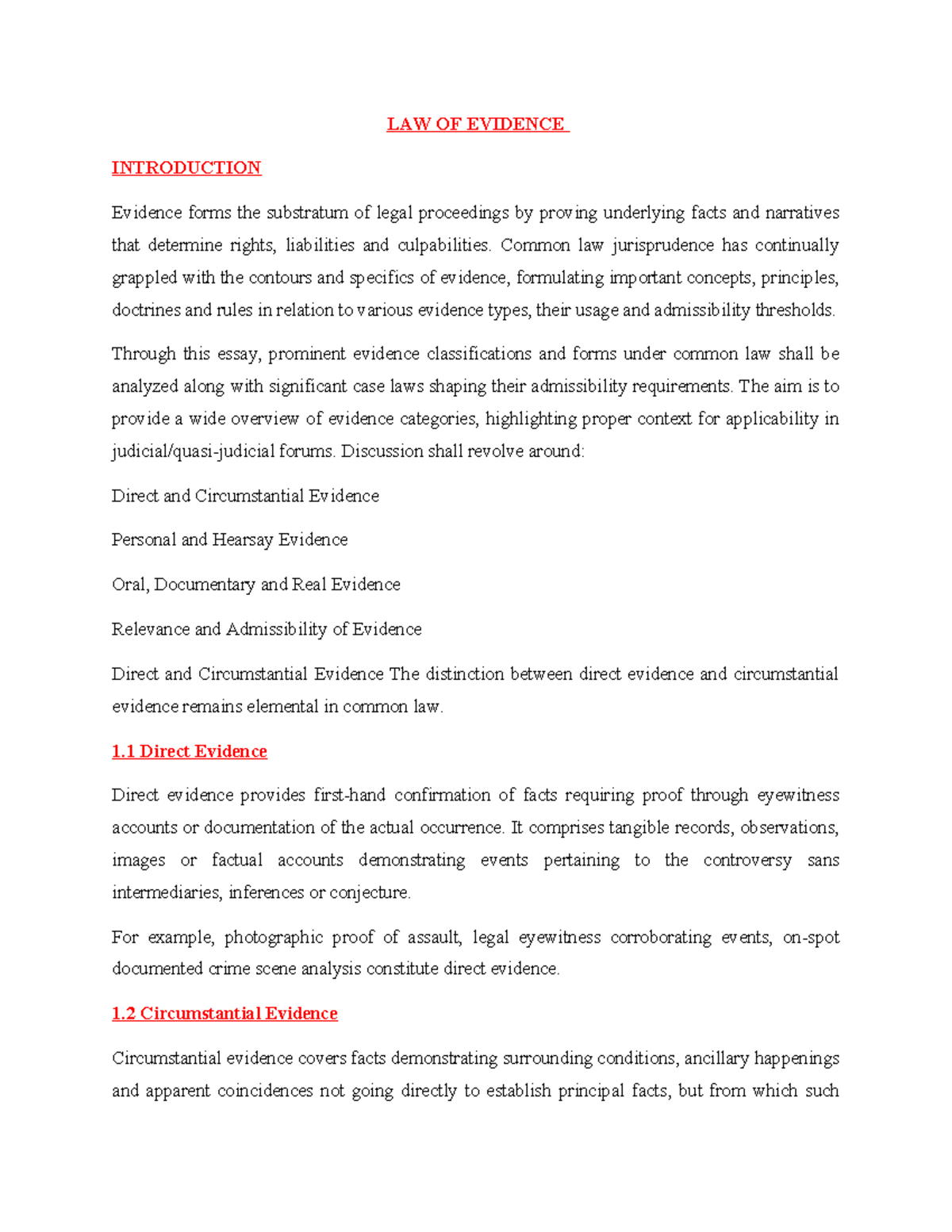 LAW OF Evidence - LAW OF EVIDENCE INTRODUCTION Evidence forms the ...