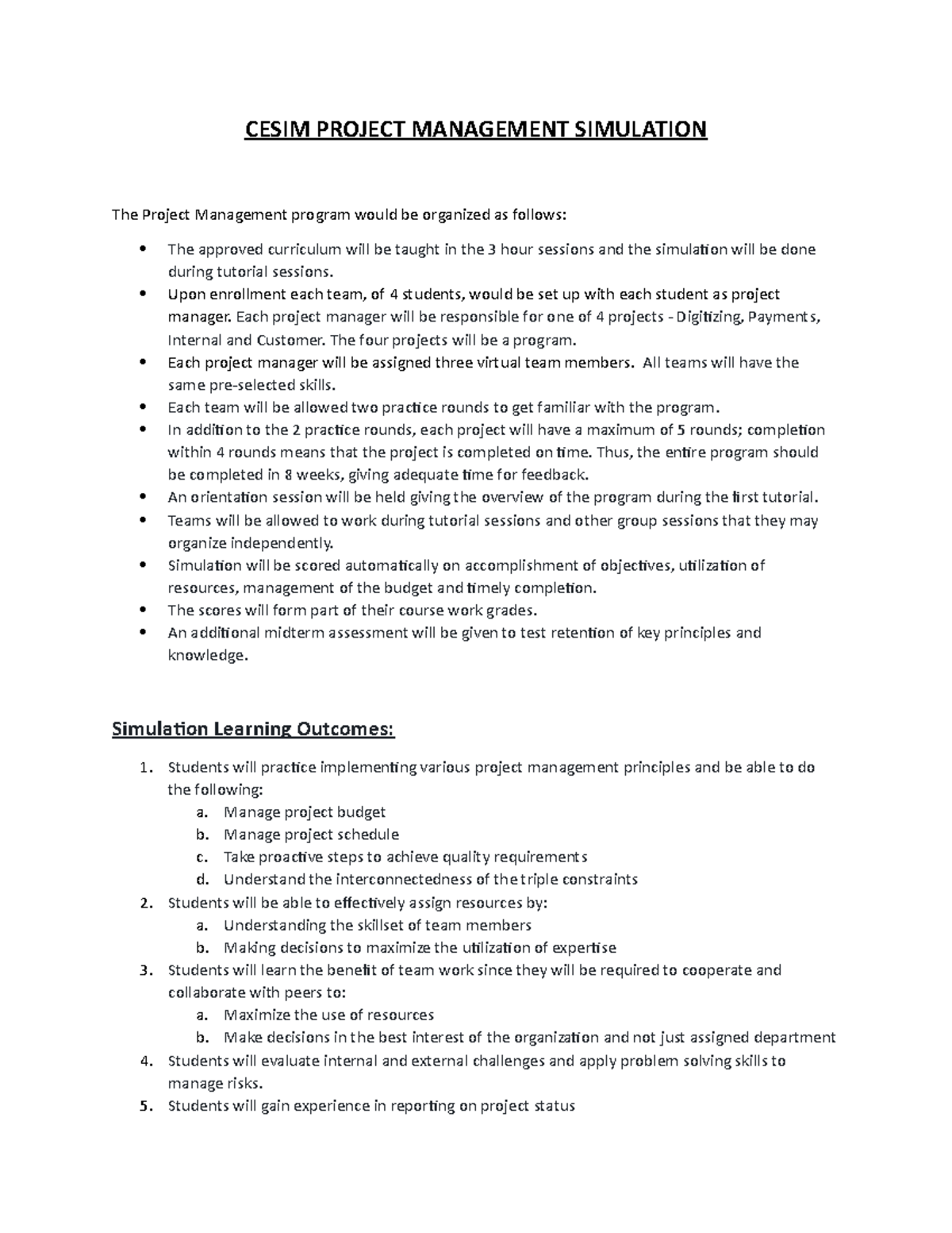 Cesim Project Management Simulation - CESIM PROJECT MANAGEMENT ...