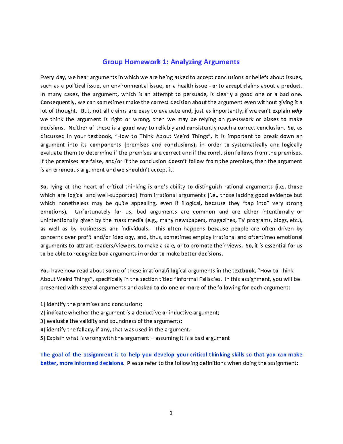 Tutorial Work - Group Homework 1: Analyzing Arguments, - Group Homework ...