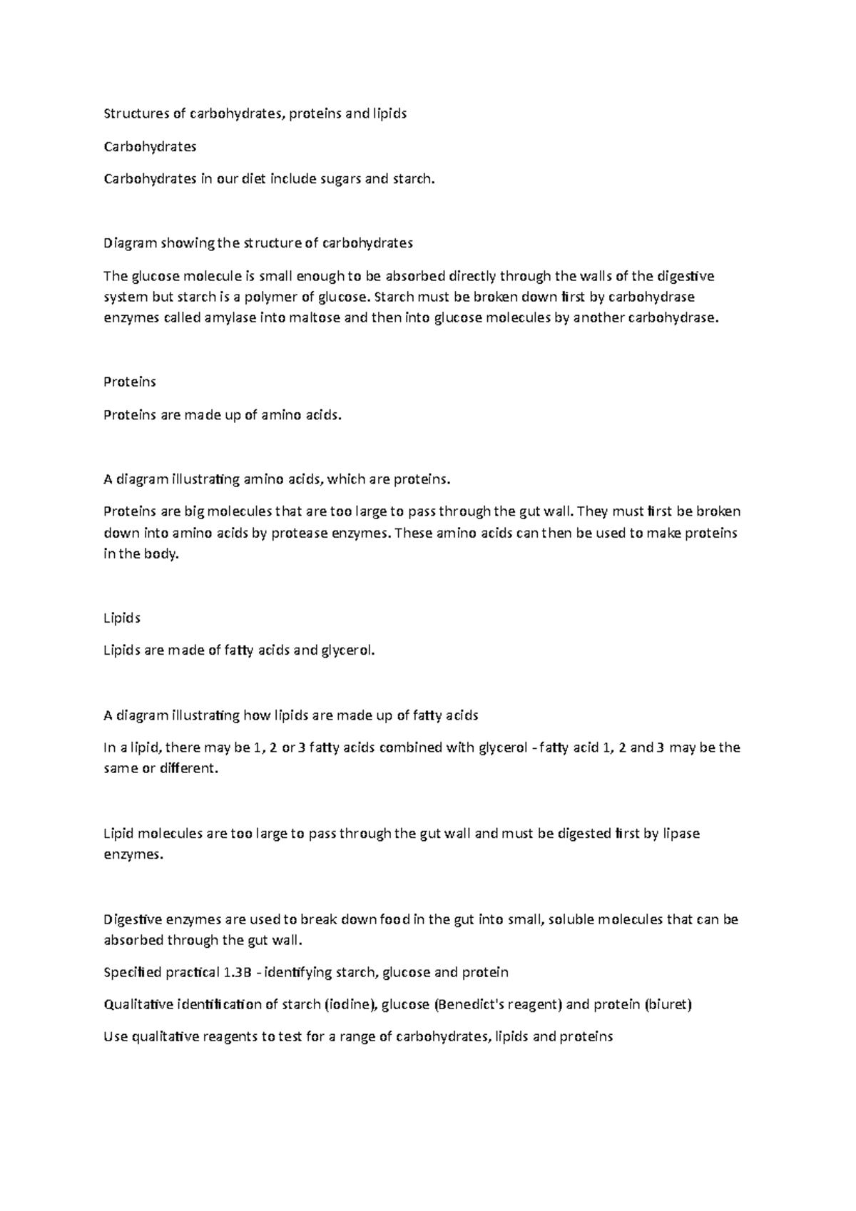 Biology notes - part 11 - Structures of carbohydrates, proteins and ...