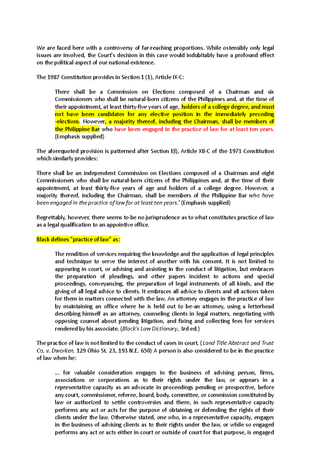 Cayetano vs Monsod - highlighting the most important part of the case ...
