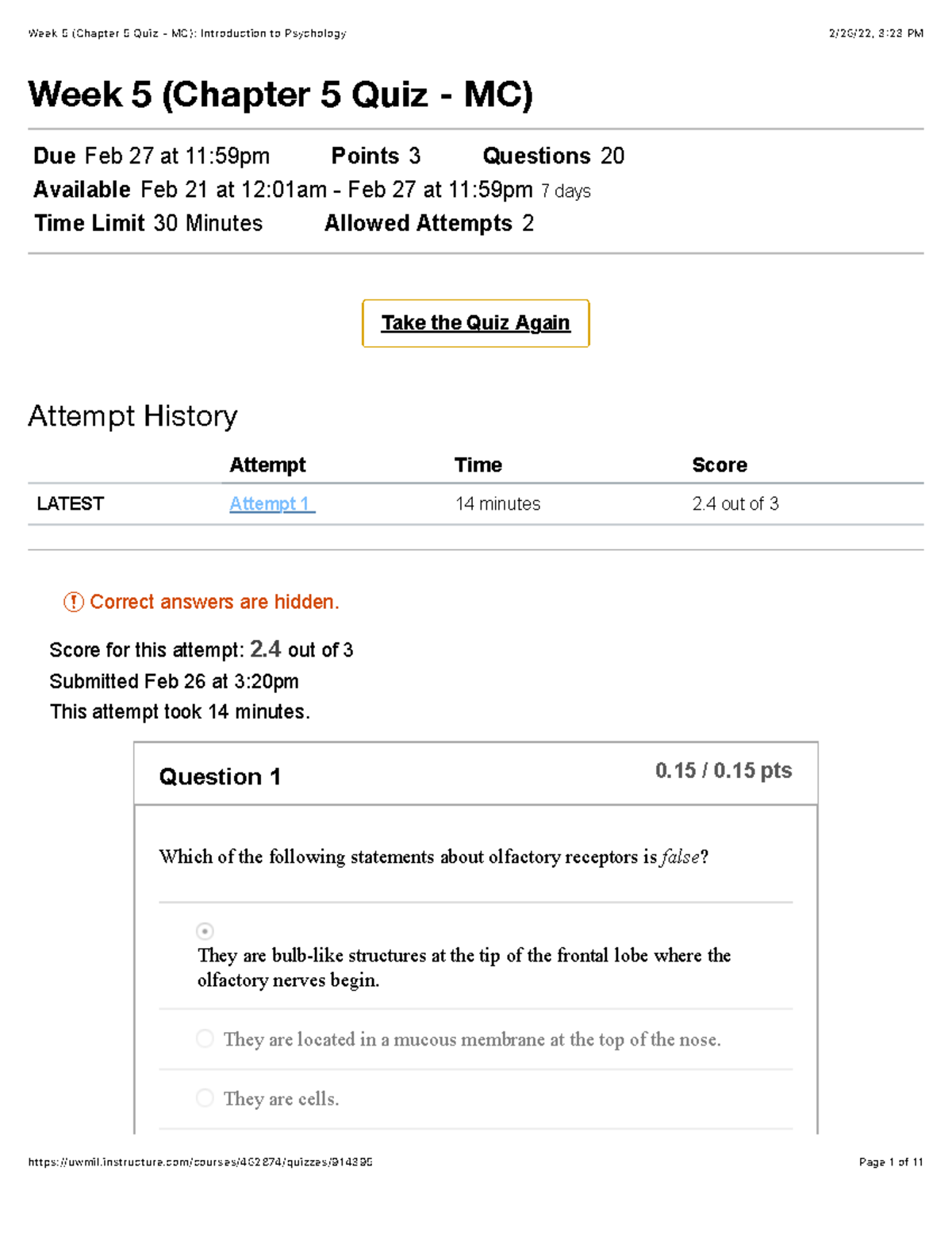 Week 5 (Chapter 5 Quiz - MC): Introduction to Psychology - Week 5 ...